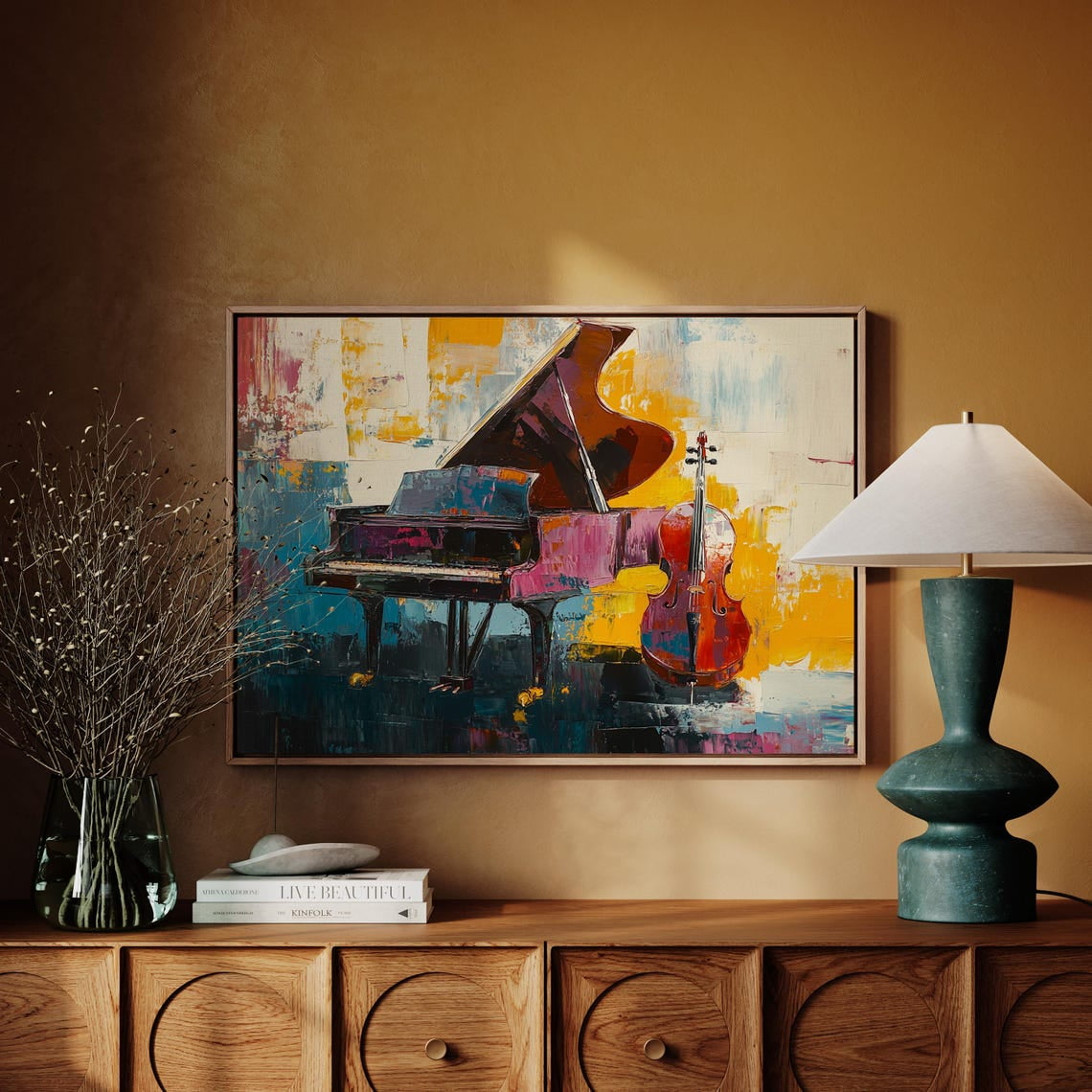 Vibrant Abstract Piano And Cello Art - Bold Musical Instrument Wall ...