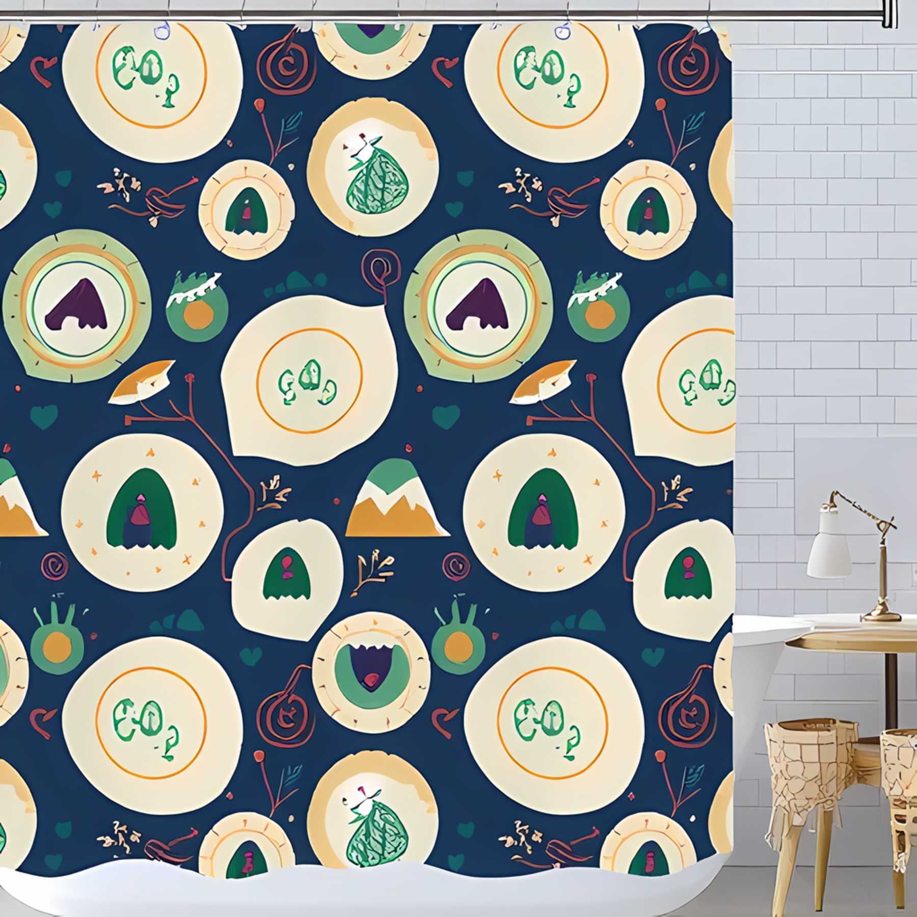 Vibrant Abstract Shower Curtain - Dark Blue Background with Colorful ...