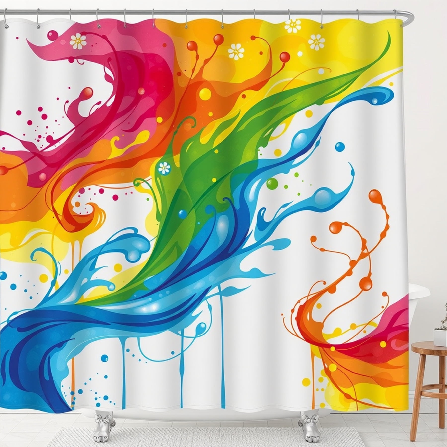 Vibrant Abstract Shower Curtain with Colorful Swirls & Drips - Bright ...