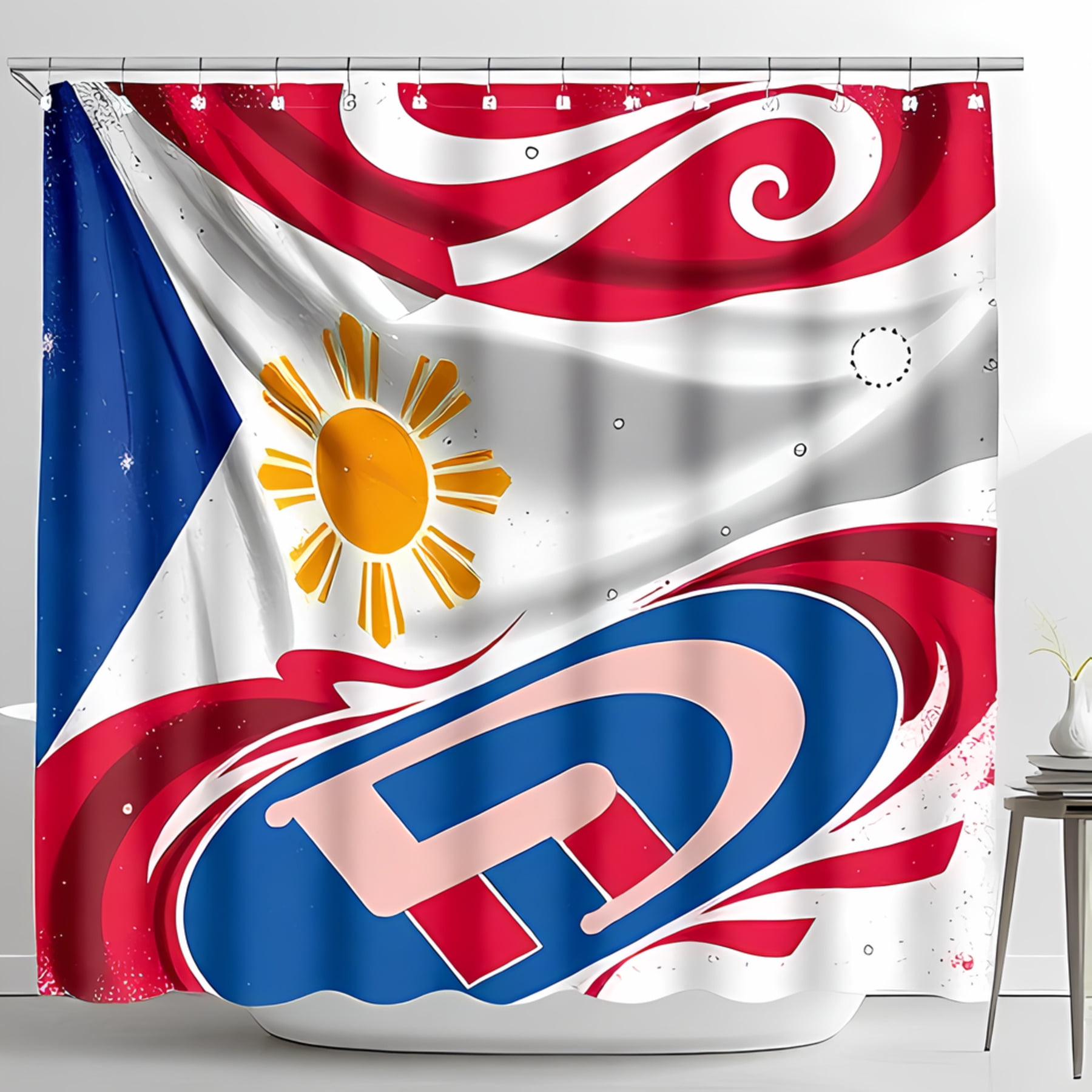 Vibrant Abstract Shower Curtain with Philippine Flag Colors & Graffiti ...
