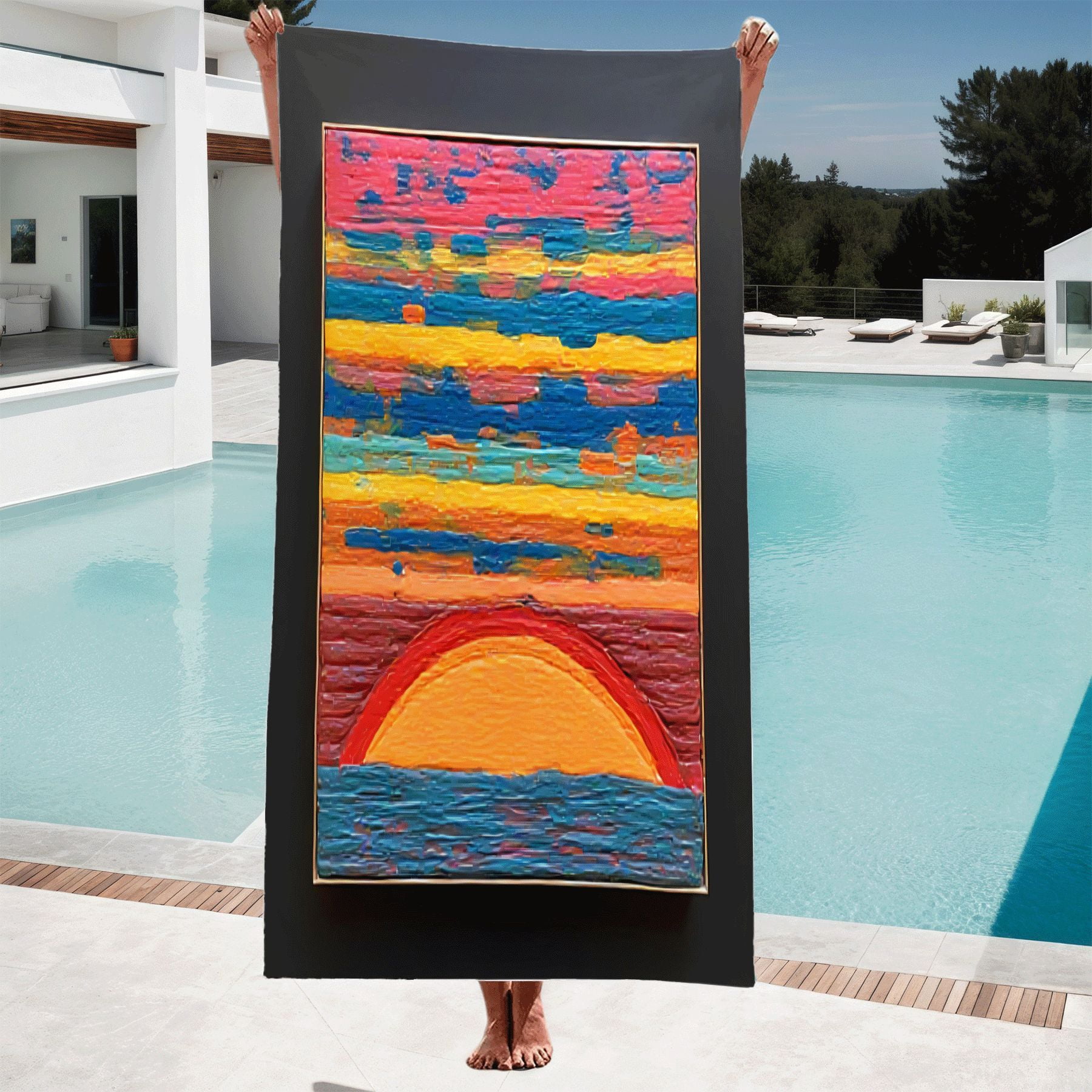 Vibrant Abstract Striped Beach Towel - Colorful Horizontal Stripes with ...