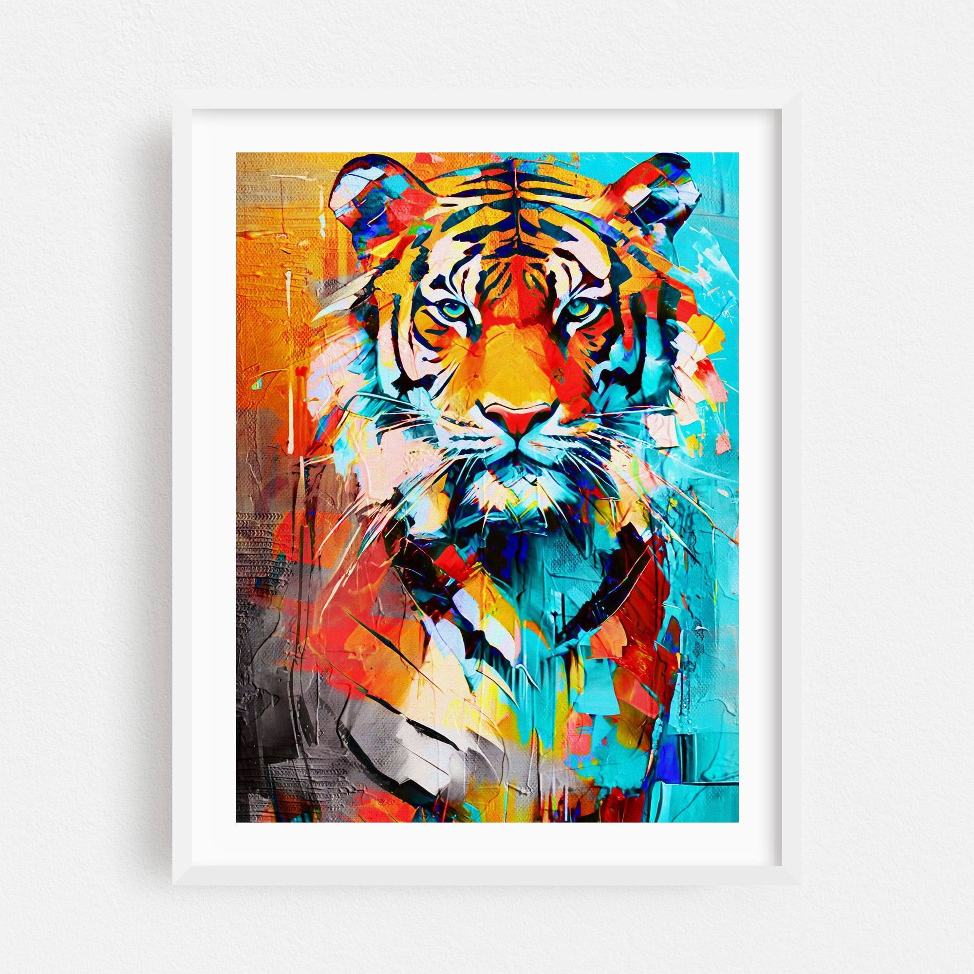 Vibrant Abstract Tiger Portrait - Modern Wildlife Wall Art - Geometric ...