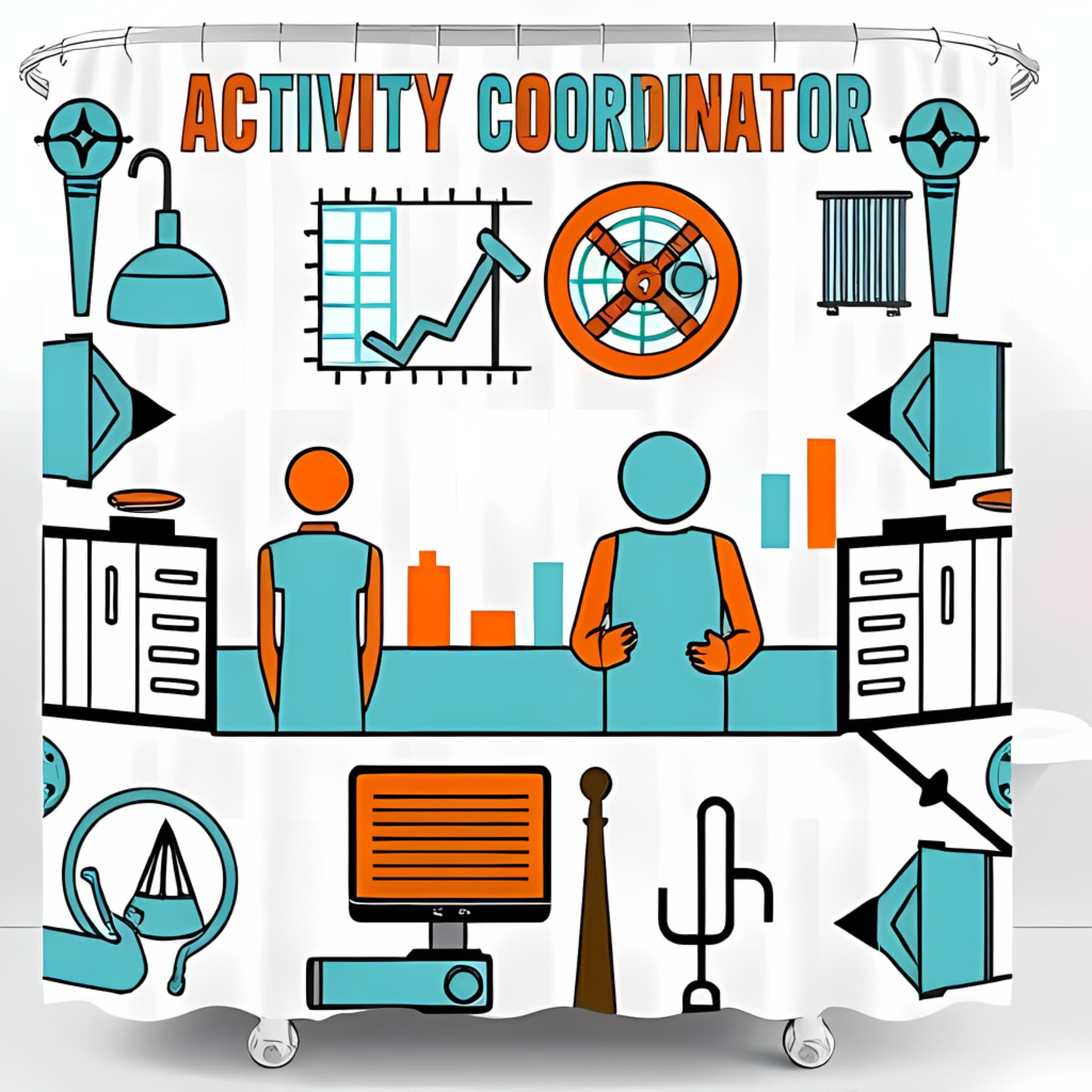 Vibrant Activity Coordinator Shower Curtain with Bold Orange & Modern ...