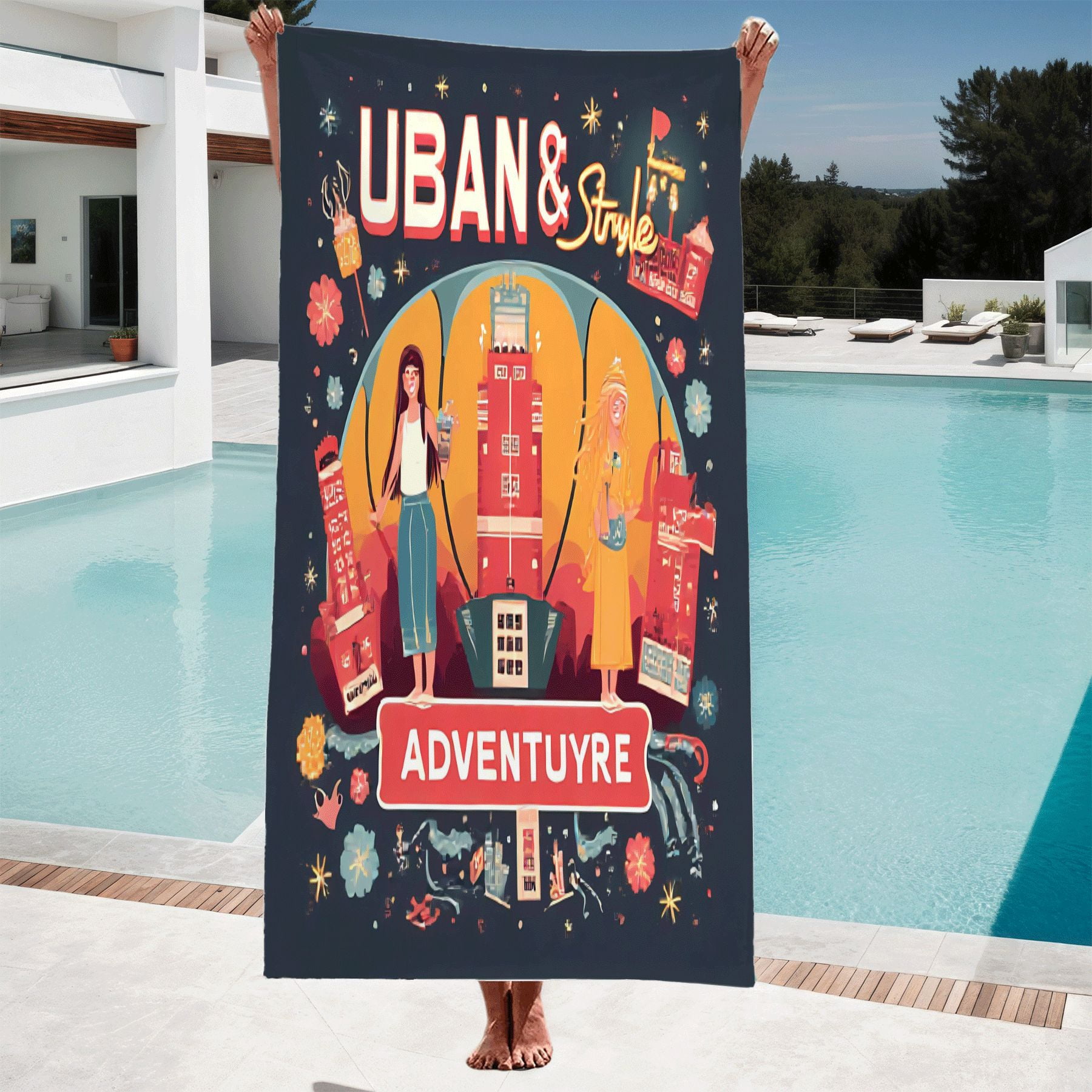 Vibrant Adventure-Themed Beach Towel - Whimsical Design with Hot Air ...