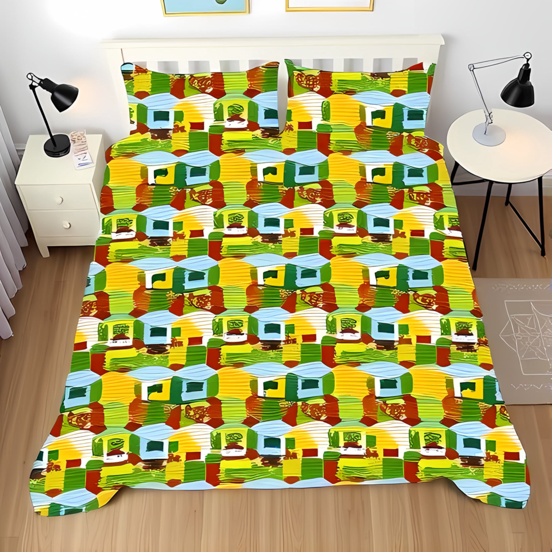 Vibrant AfricanInspired Bedding Set with Colorful Building Patterns ...