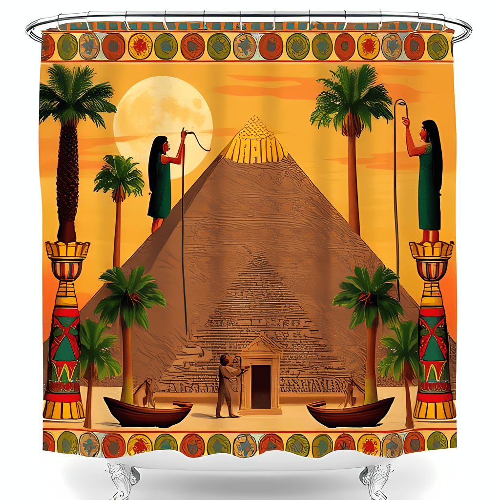 Vibrant Ancient Egypt Shower Curtain with Trees & Priestesses - Bold ...