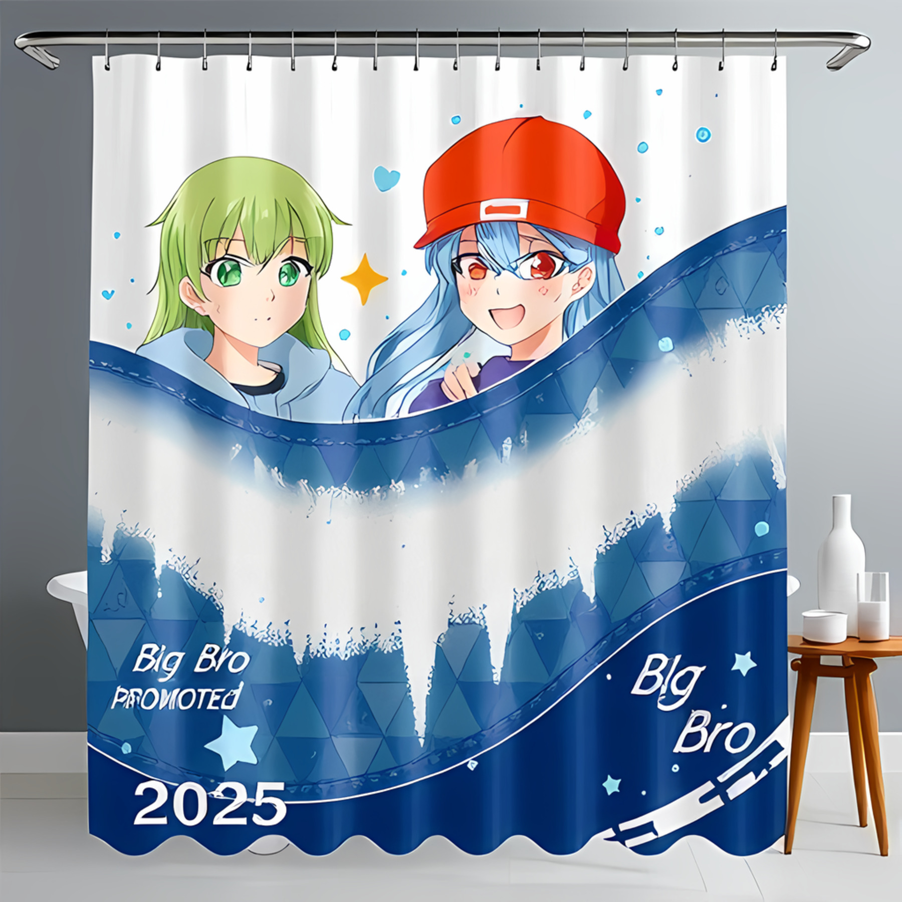 Vibrant Animated Shower Curtain with Blue & White Design Featuring ...