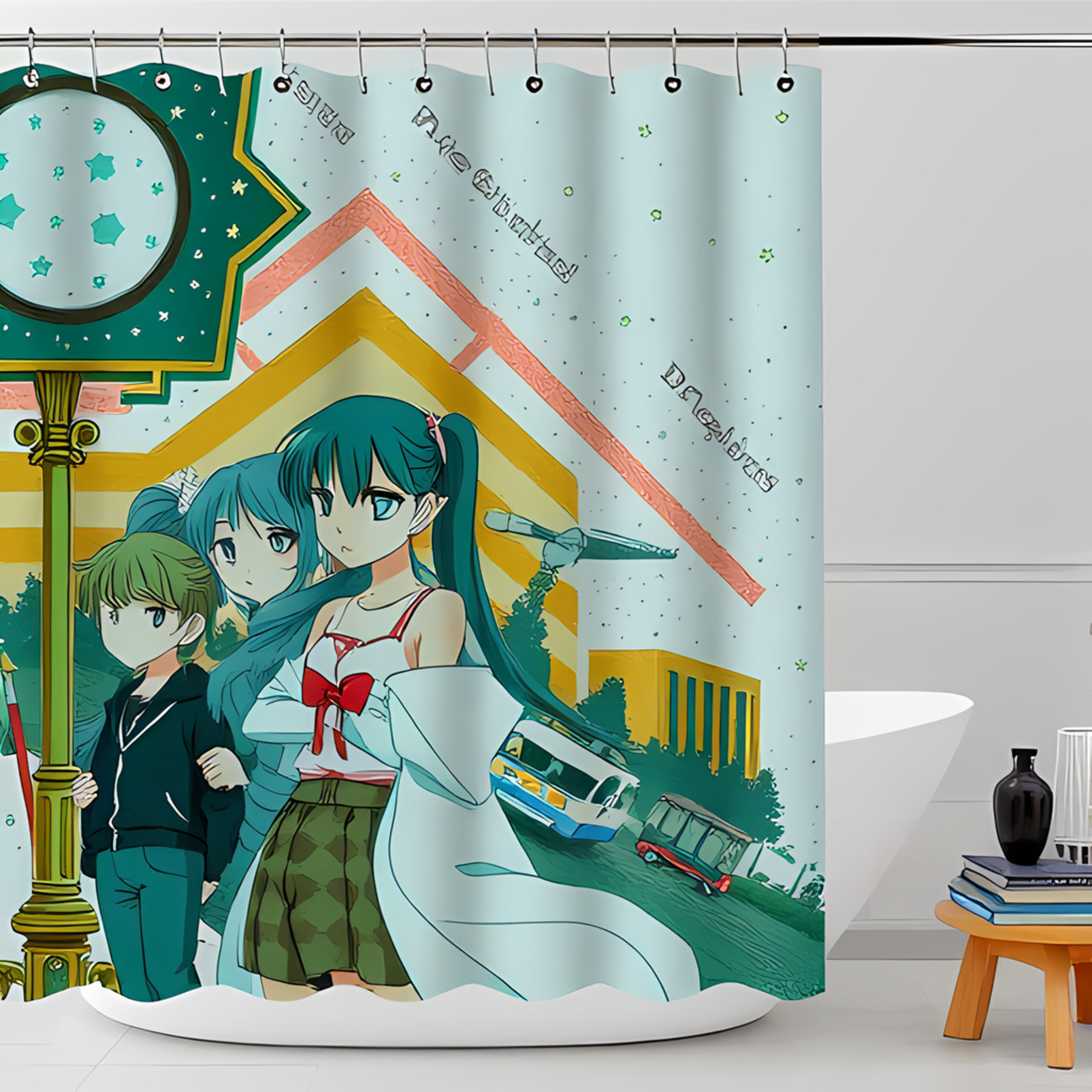 Vibrant Animated Shower Curtain Featuring Colorful Sailor Characters ...