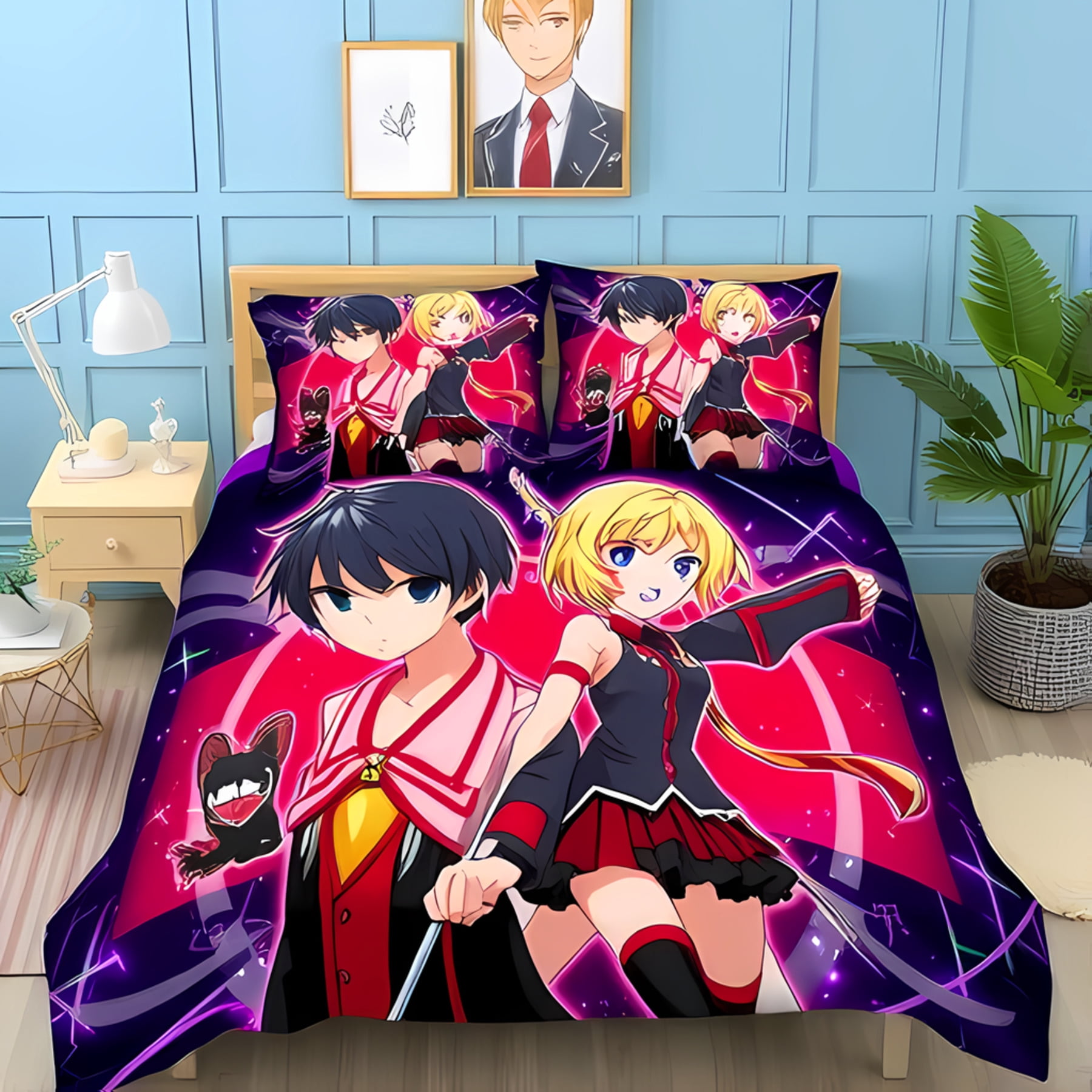 Vibrant Anime 3-Piece Duvet Cover Set - Female & Male Characters Bold ...