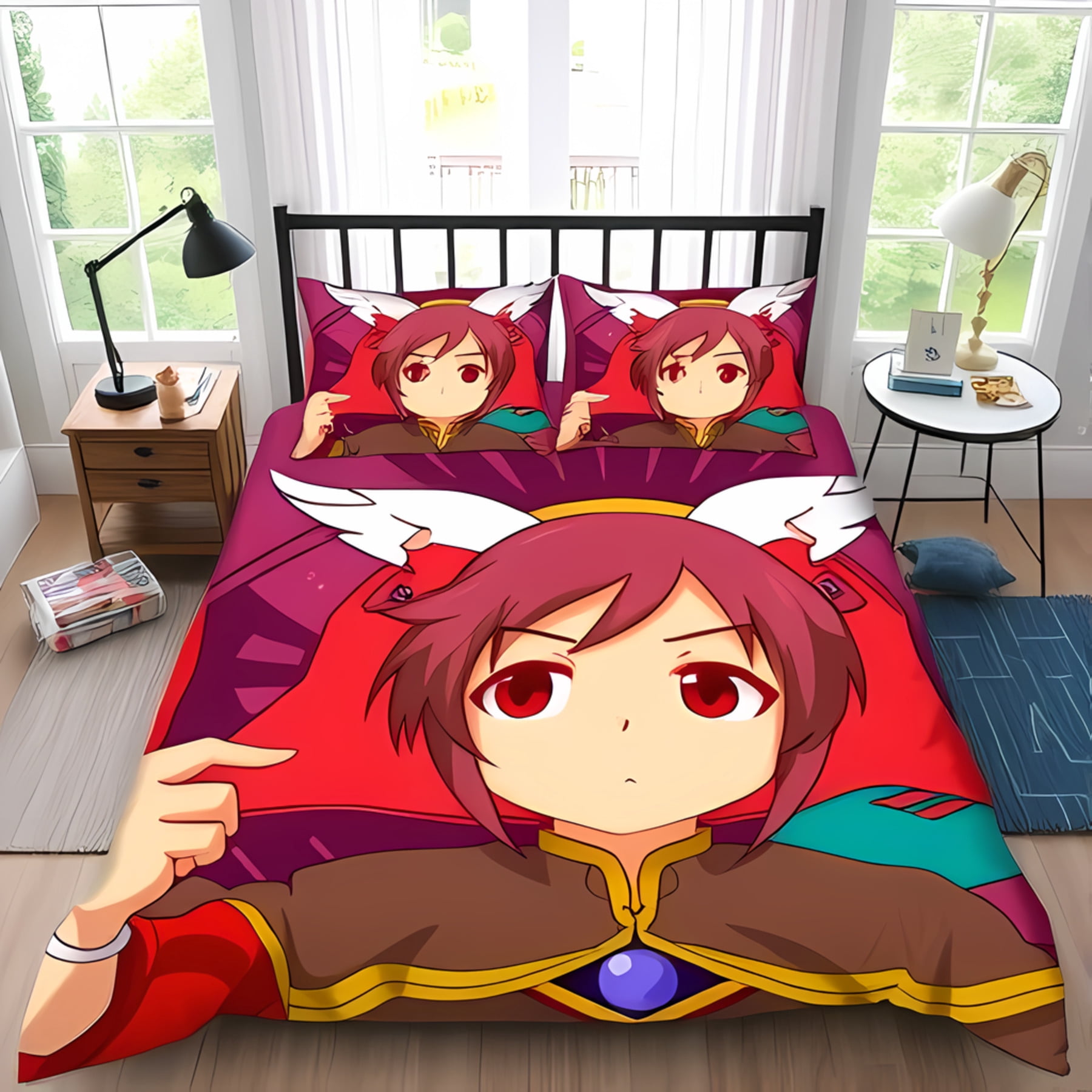Vibrant Anime 3-Piece Duvet Cover Set - Magical Girl with Wings Red ...