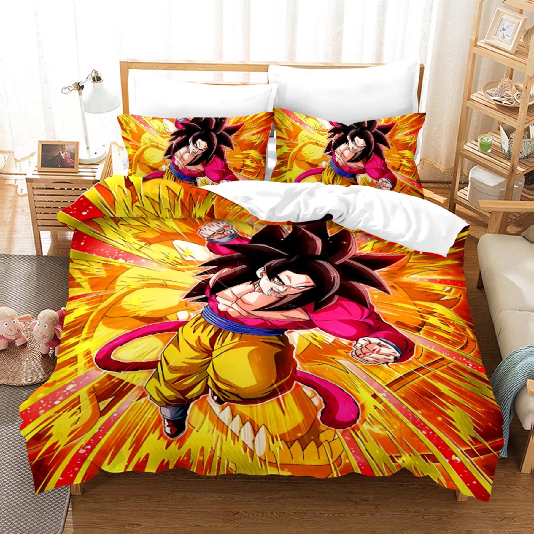 Vibrant Anime Bedding Set with Character in Fiery Pose - Comforter ...