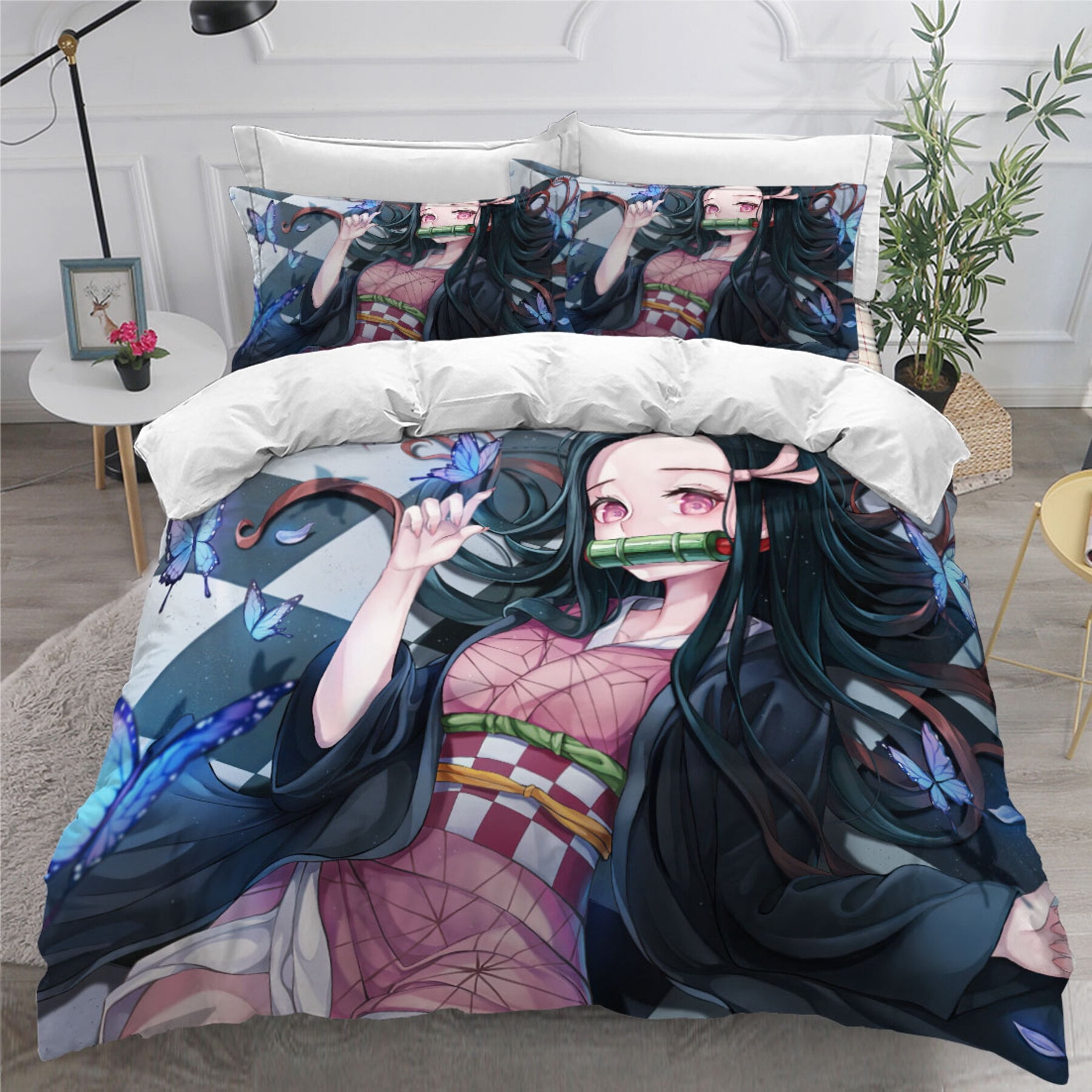 Vibrant Anime Duvet Cover & Pillowcase Set Dark Haired Character in ...