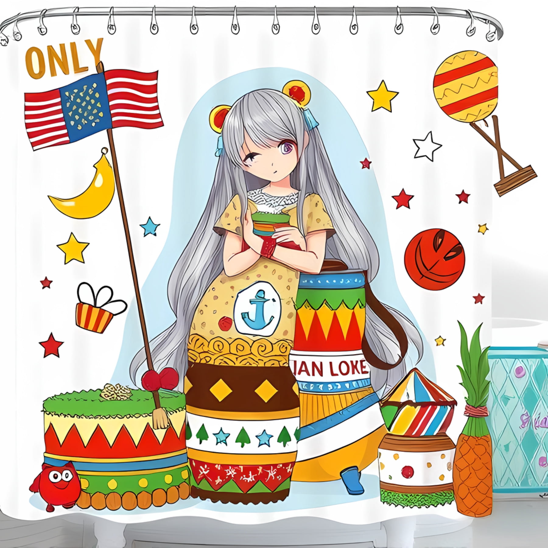 Vibrant Anime Girl Shower Curtain - Whimsical Design with Colorful ...