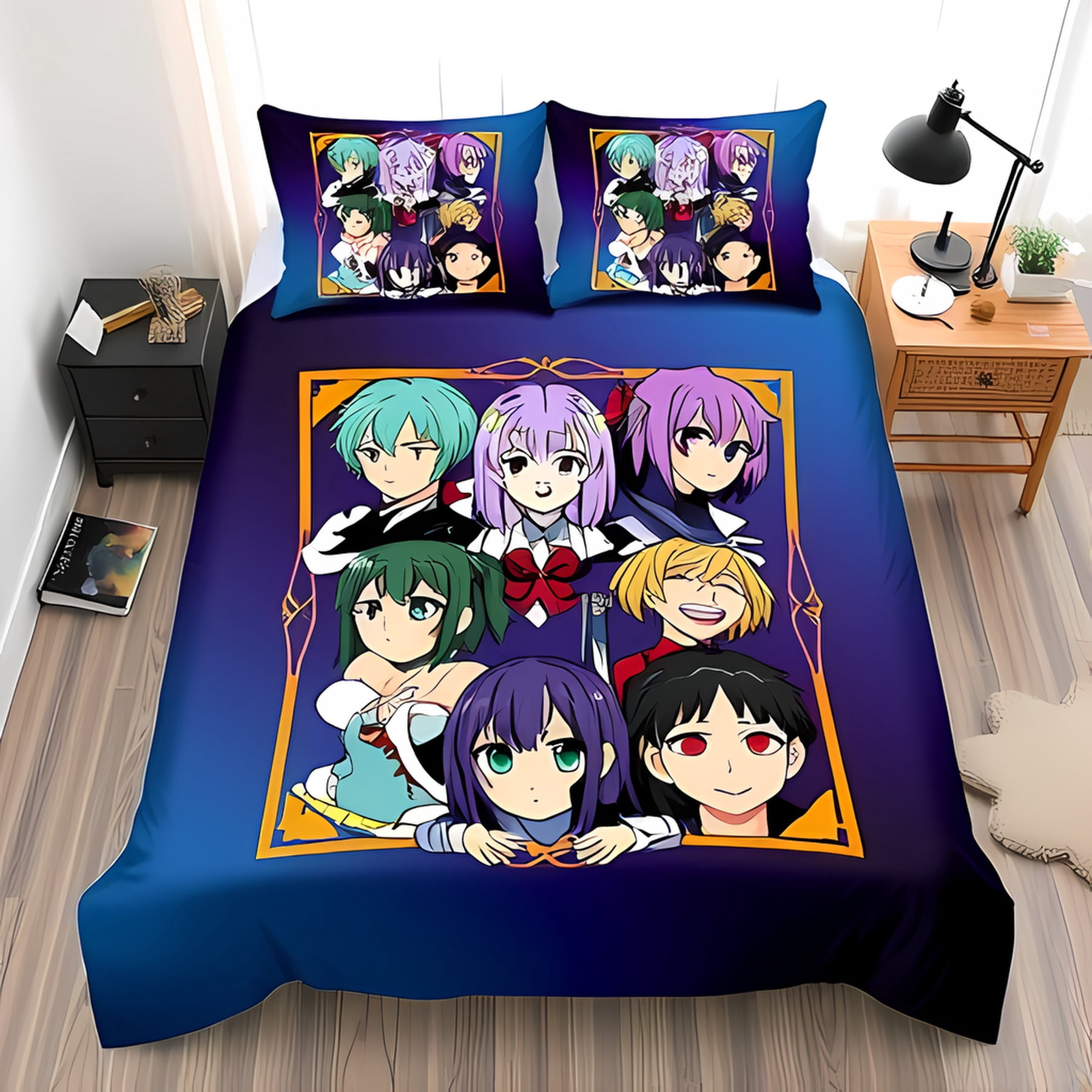 Vibrant Anime-Themed 3-Piece Duvet Cover and Pillowcase Set - Deep Blue ...