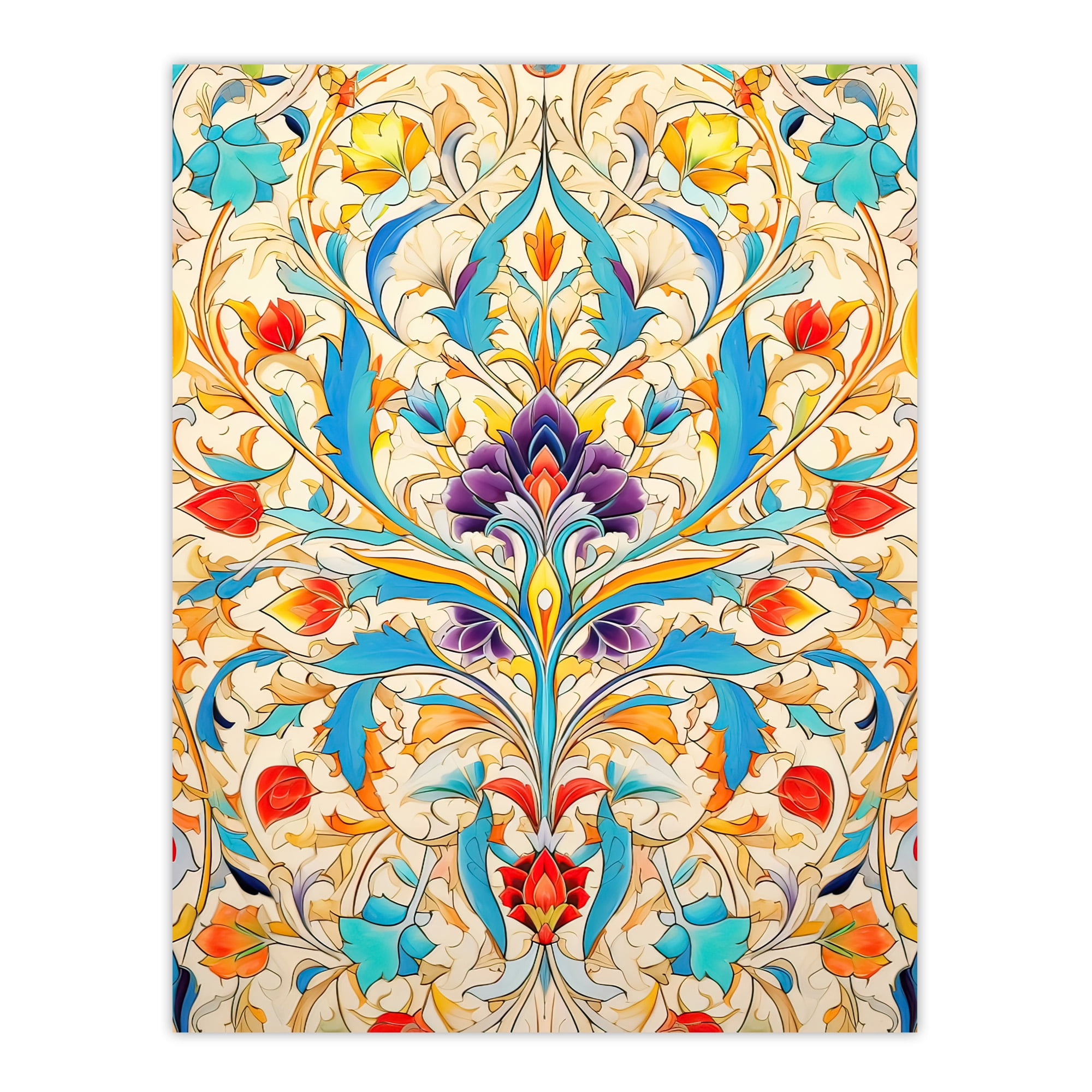 Vibrant Arabesque Flower Design Purple Orange Blue Ornate Symmetrical ...