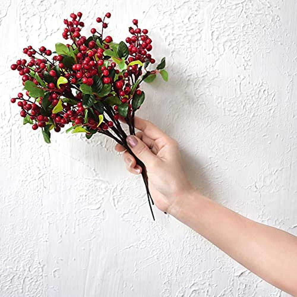Vibrant Artificial Holly Red Berry Decorations with Flexible Stems: Set ...