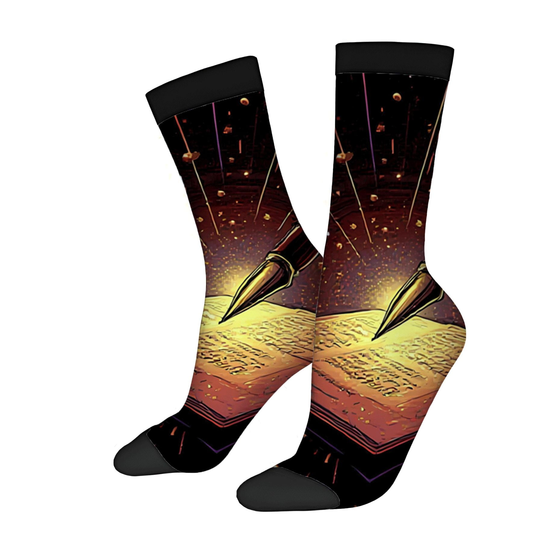 Vibrant Artistic Socks - 2 Pairs with Stylized Pen & Open Book Design ...