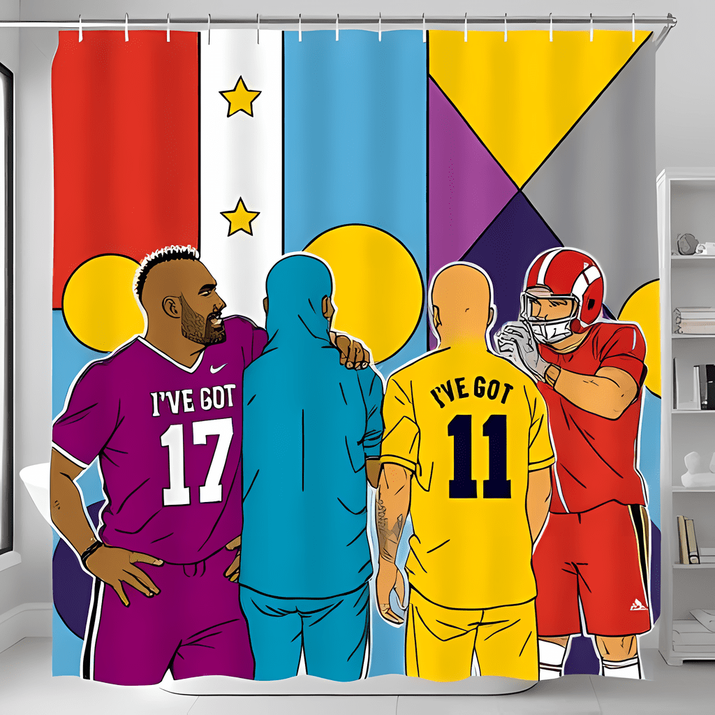 Vibrant Athlete Shower Curtain - Bold Primary Colors Geometric Design ...