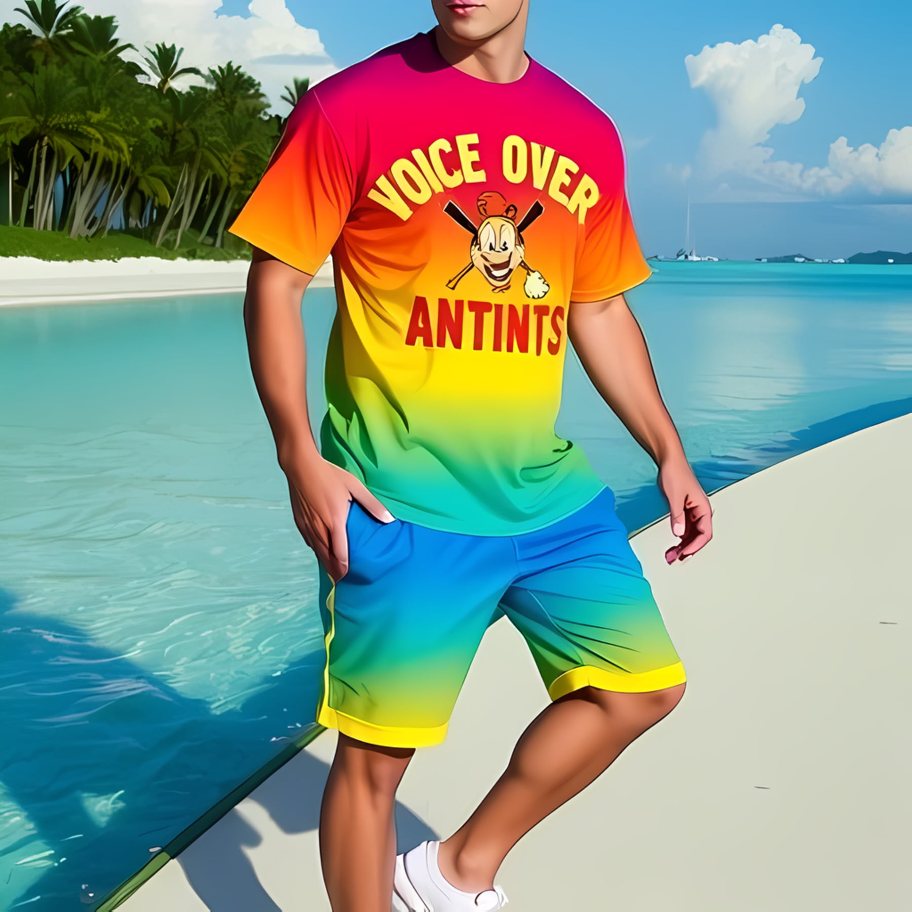 Vibrant Athletic T-Shirt & Shorts Set - Bold " VOICE OVER ANTINTS ...