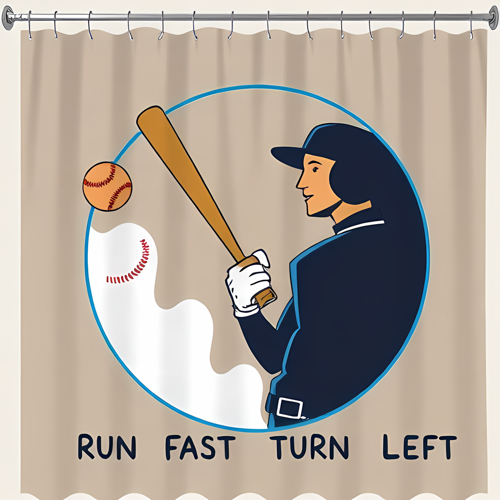 Vibrant Baseball Player Shower Curtain - Action Design with "RUN FAST ...