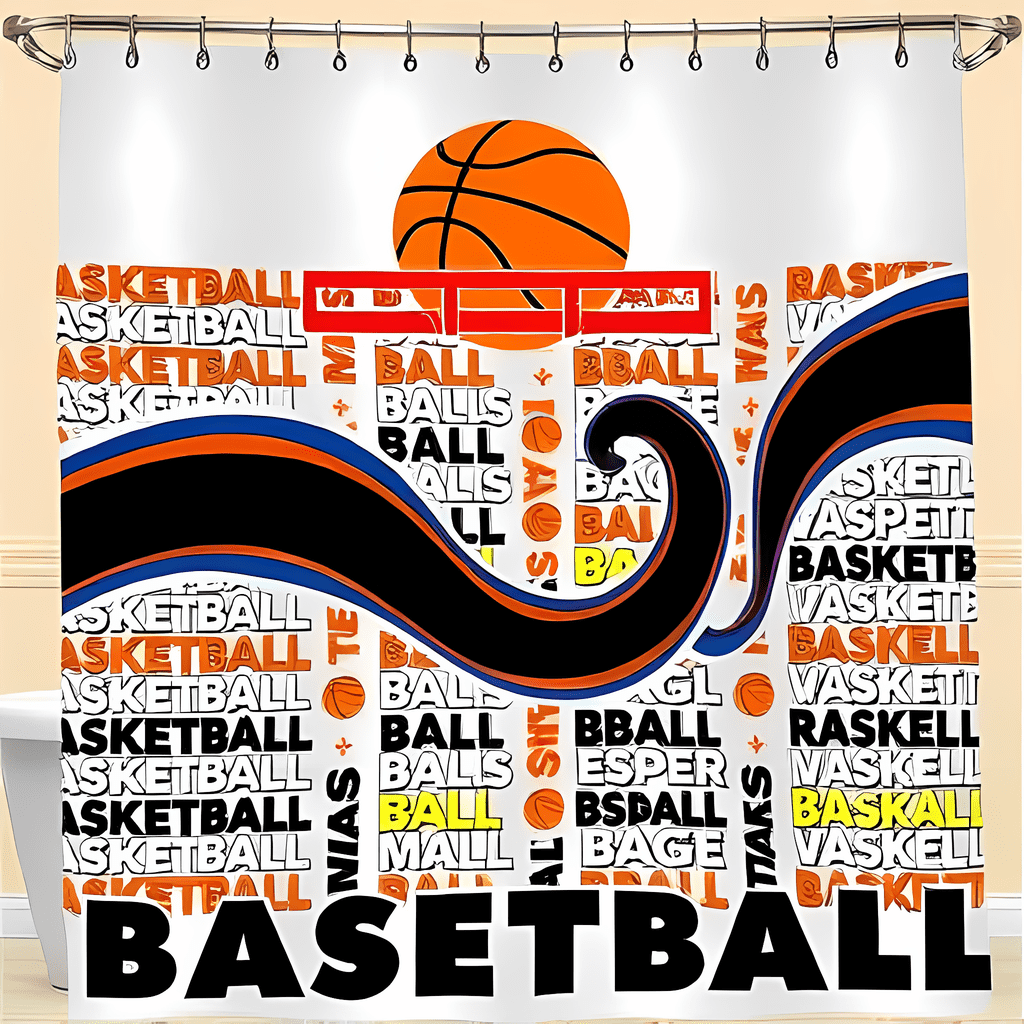 Vibrant Basketball Shower Curtain - Wave Design with Bold Colors & Text ...