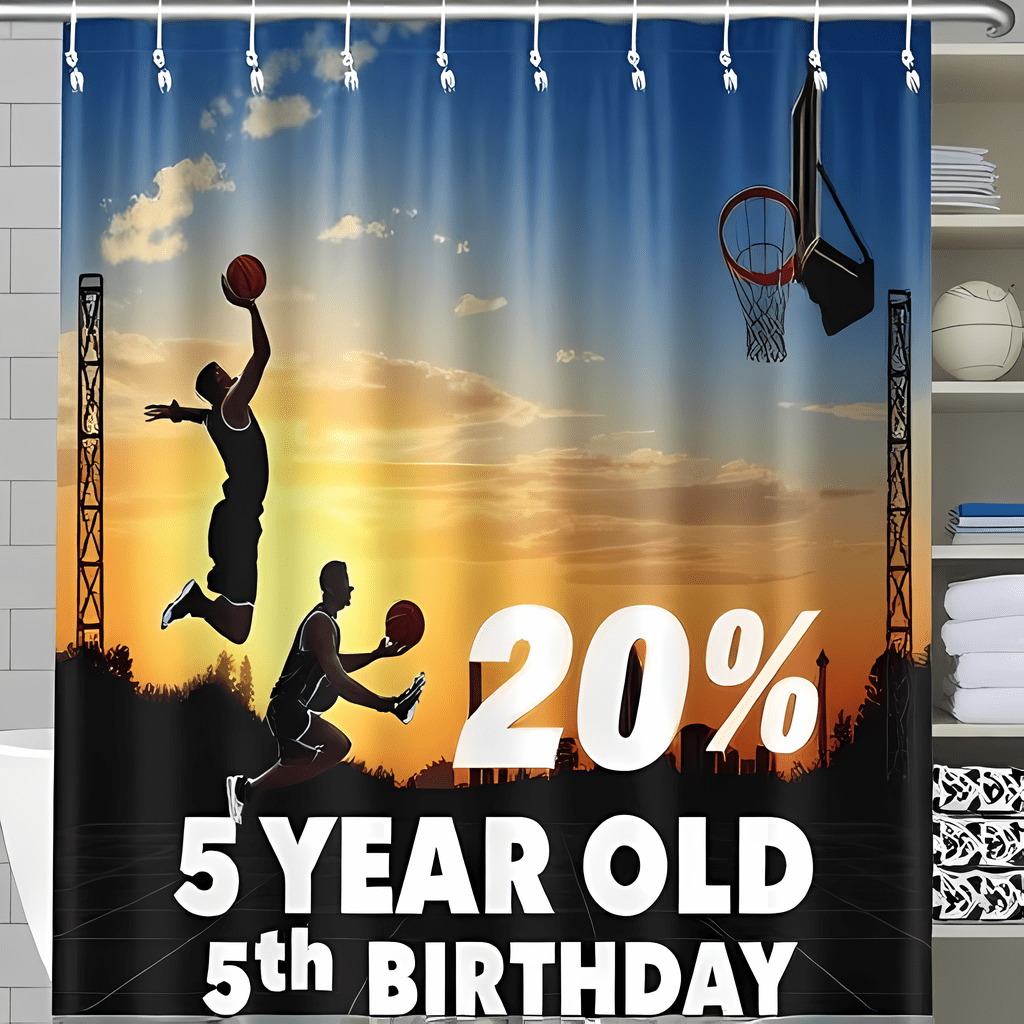 Vibrant Basketball Shower Curtain with Sunset Design - Perfect for 5th ...