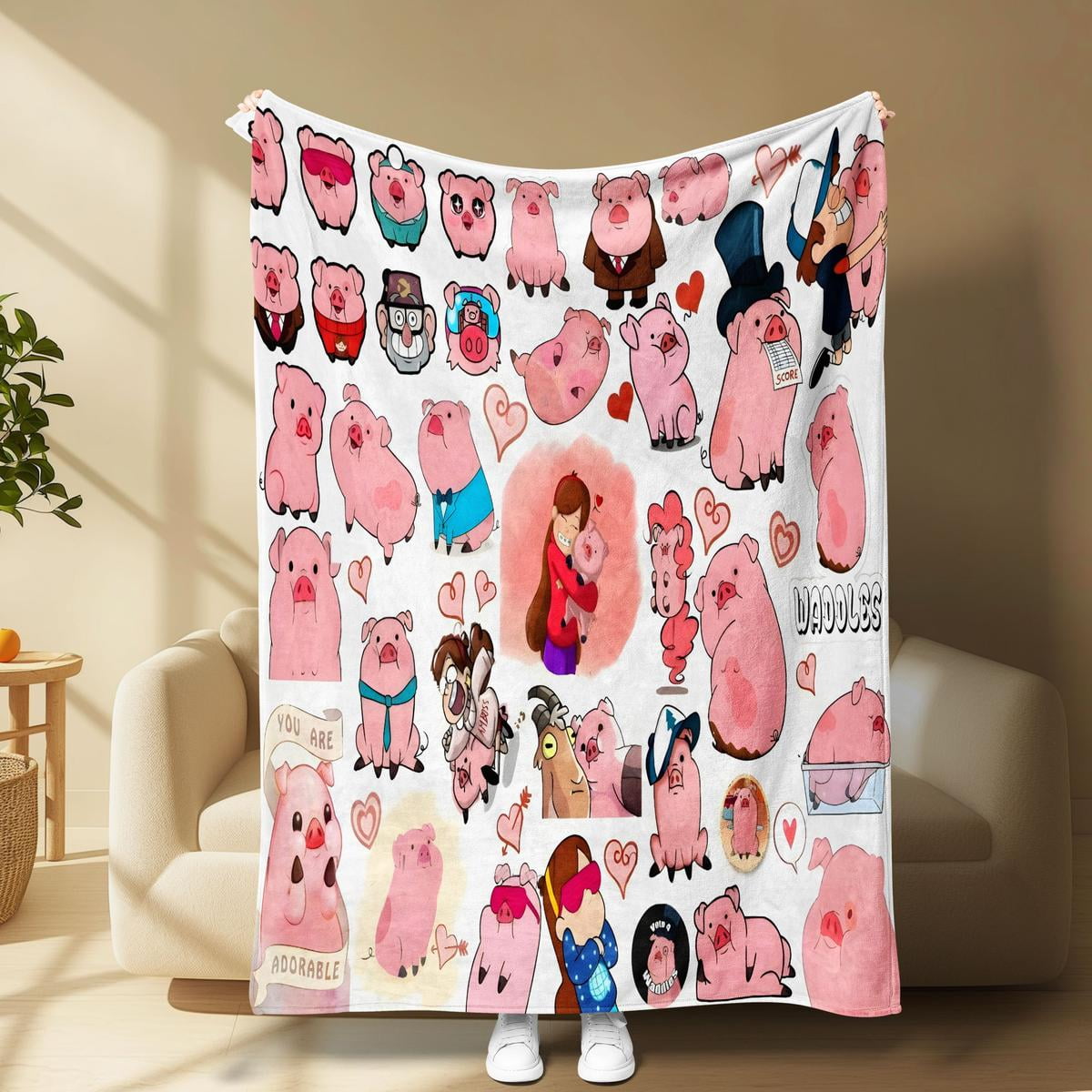 [Vibrant Bazaar] Cute Pig Collage Throw: Leisure/AC/Decor/Bed, Lovely ...