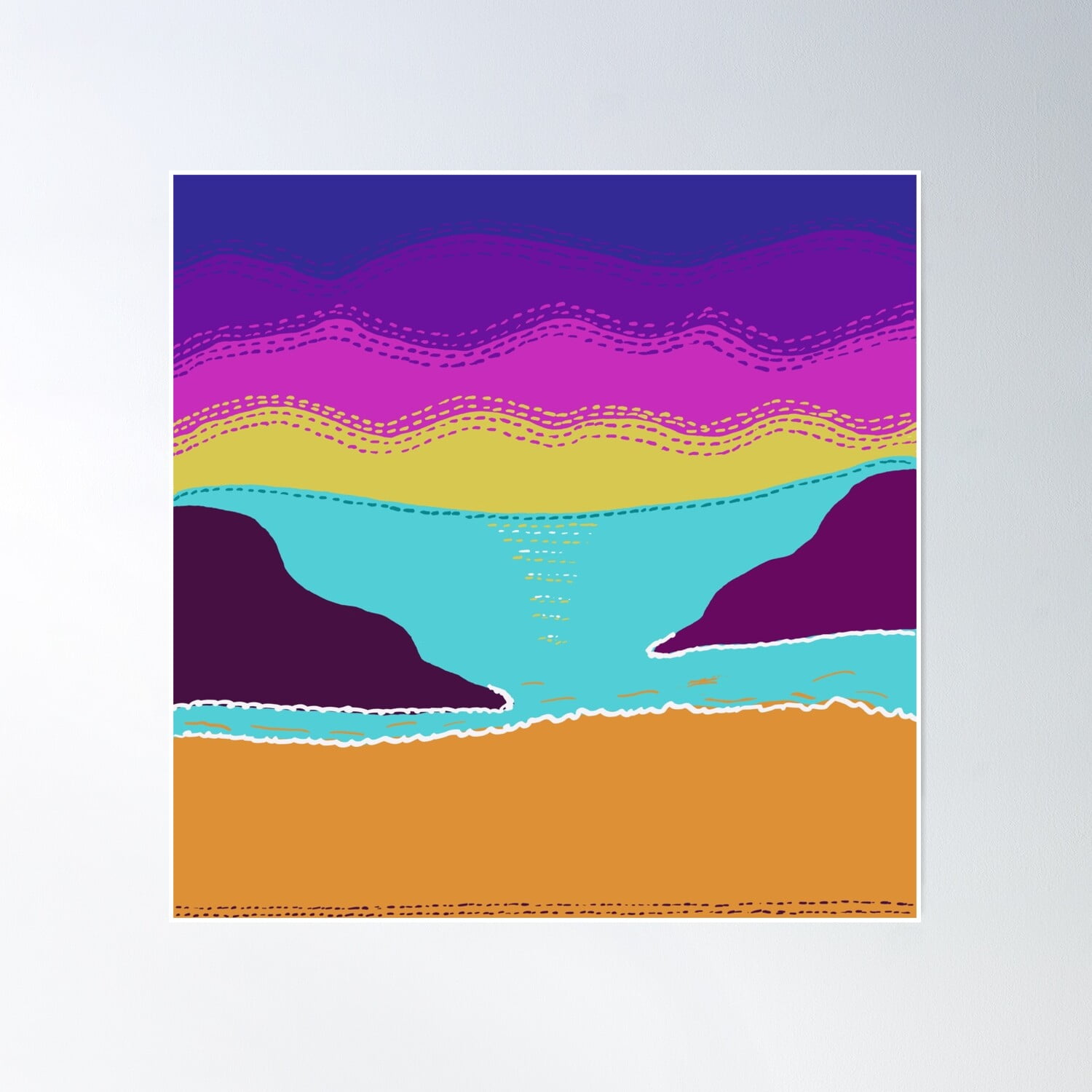 Vibrant Beach Scene Digital Art Poster Wall Art, Modern Wall Decor ...