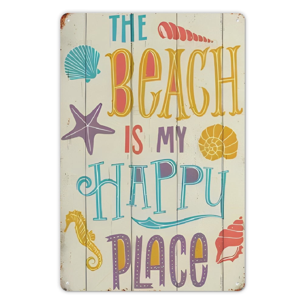 Vibrant Beach-Themed Metal Wall Sign- 'The Beach is My Happy Place ...