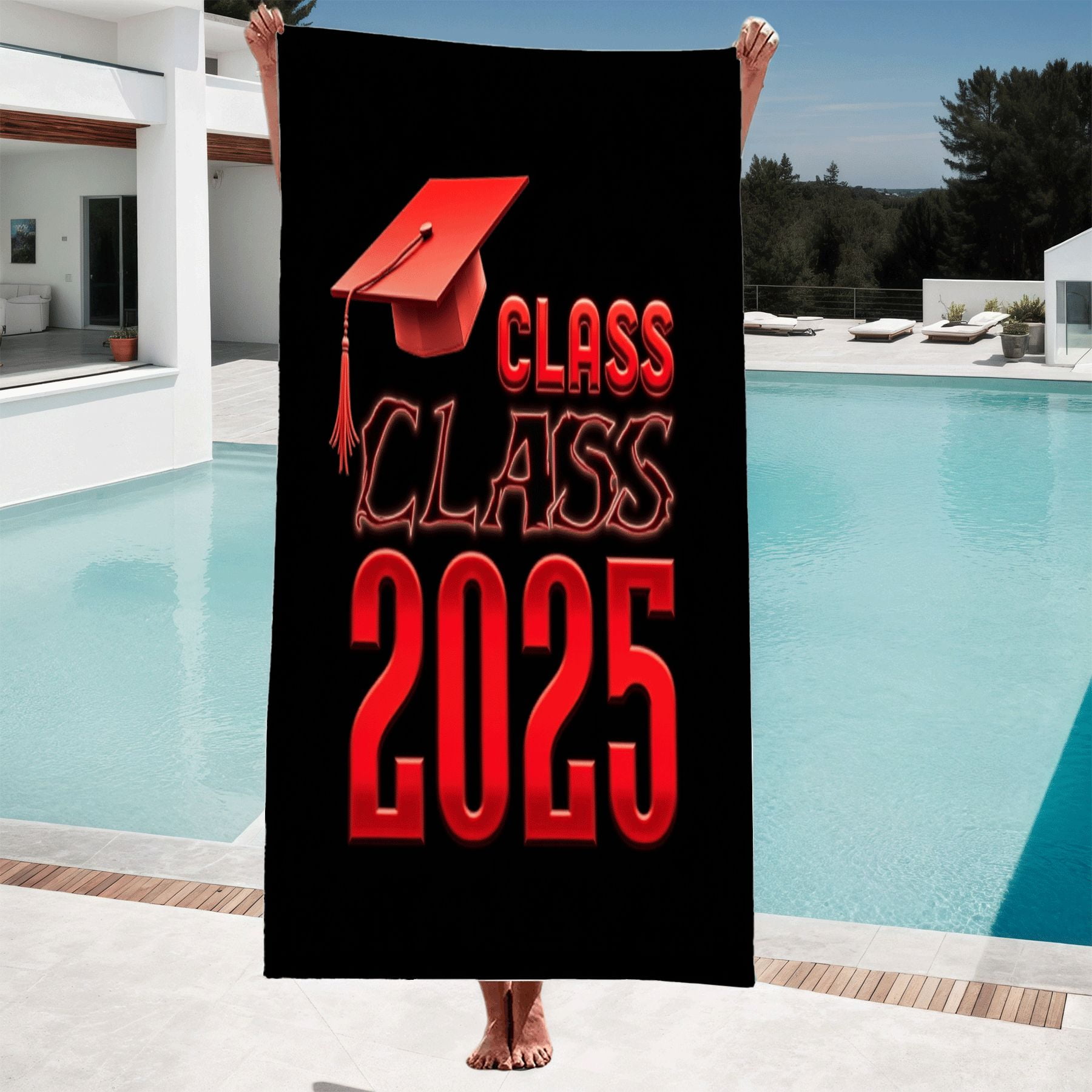 Vibrant Beach Towel with Bold Red Graduation Cap Design - Perfect for ...