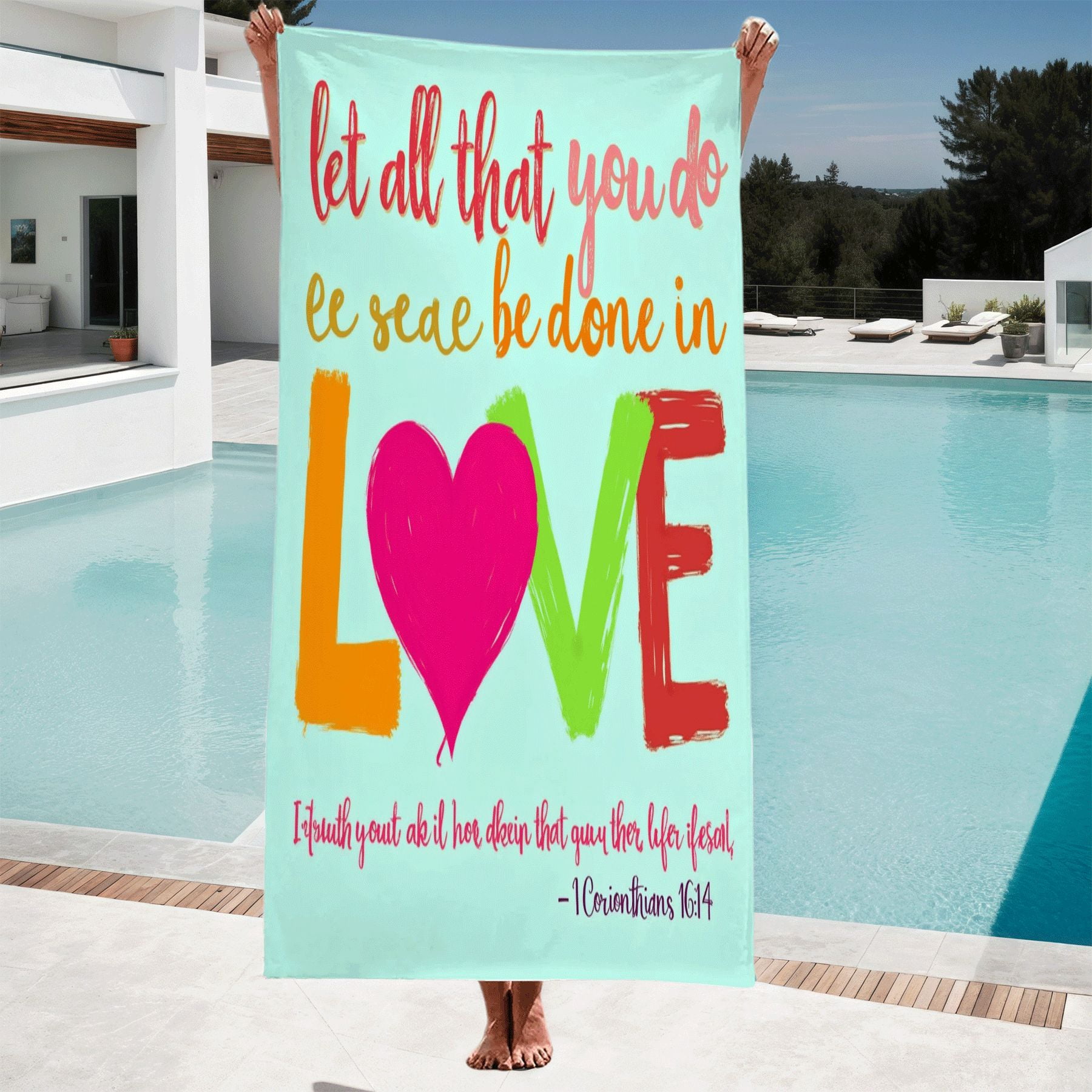 Vibrant Beach Towel with Colorful ' Let All That You Do Be Done in Love ...