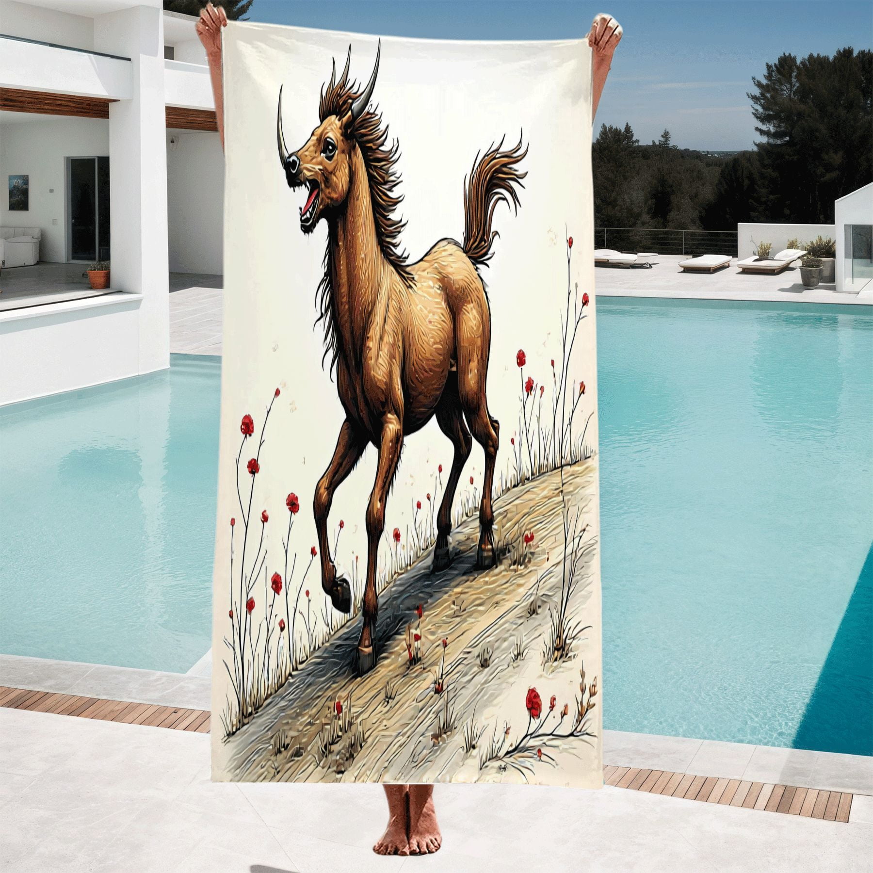 Vibrant Beach Towel with Flowing Horse Design Perfect for Pool Travel ...