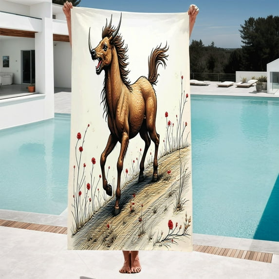 Vibrant Beach Towel with Flowing Horse Design Perfect for Pool Travel ...