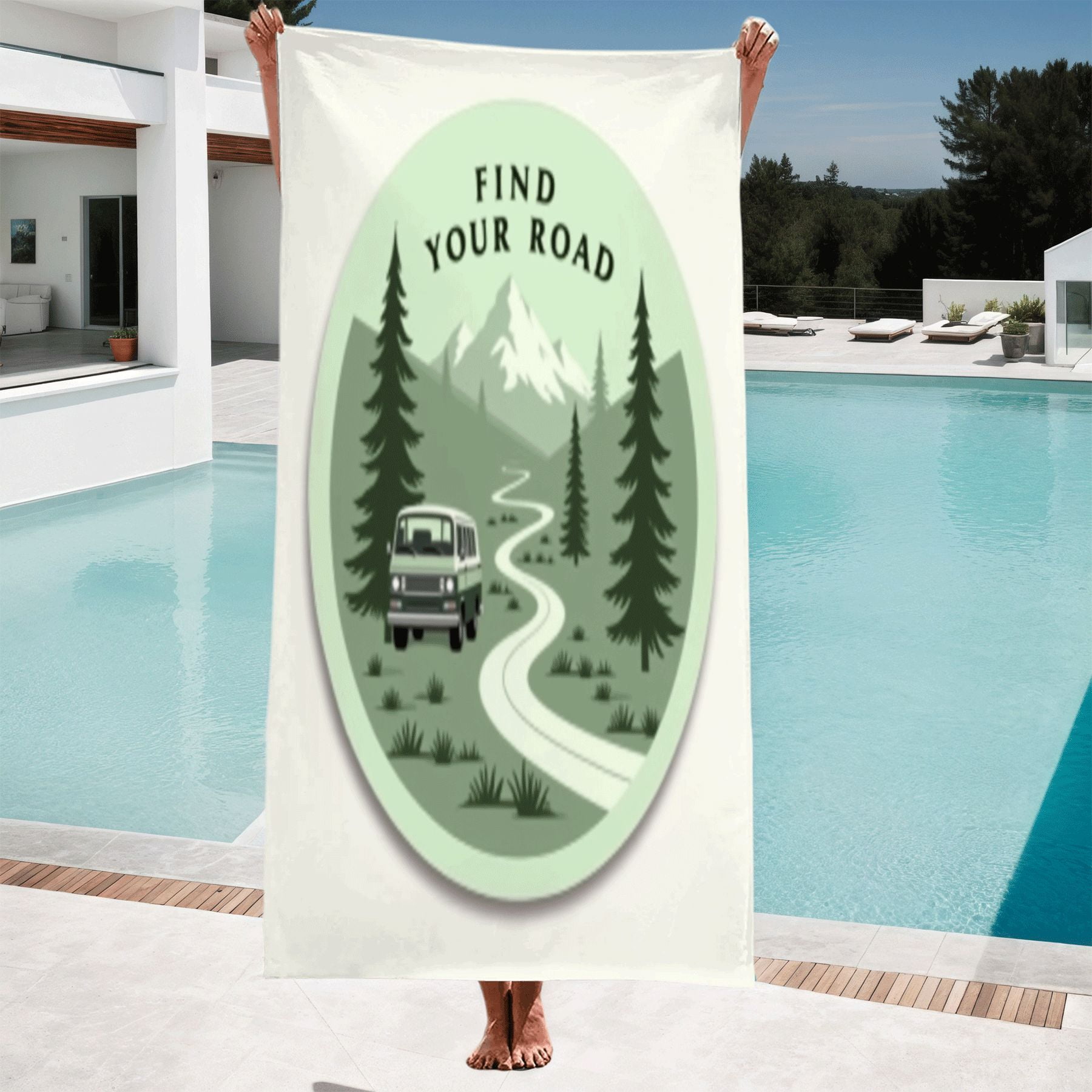 Vibrant Beach Towel with Scenic Mountain and Pine Tree Design - Perfect ...