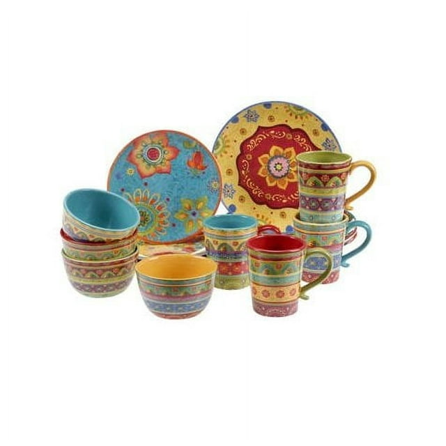 Vibrant, Beautiful, Colorful 100% Ceramic 16-pc Dinnerware Set ...