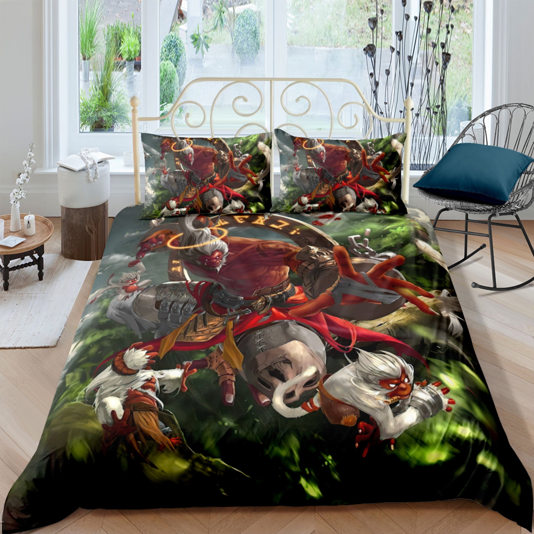 Vibrant Bedding Set Jungle Combat Design with Red-Skinned Deity ...