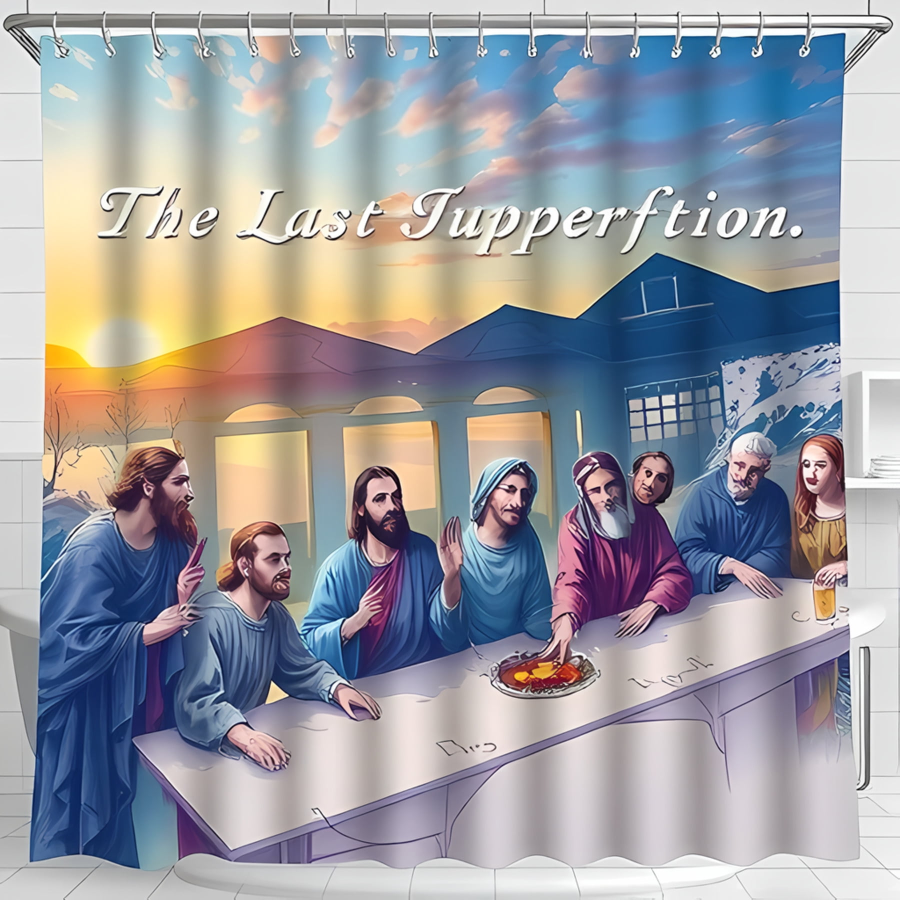 Vibrant Biblical Shower Curtain - The Last Supper Scene Disciples ...