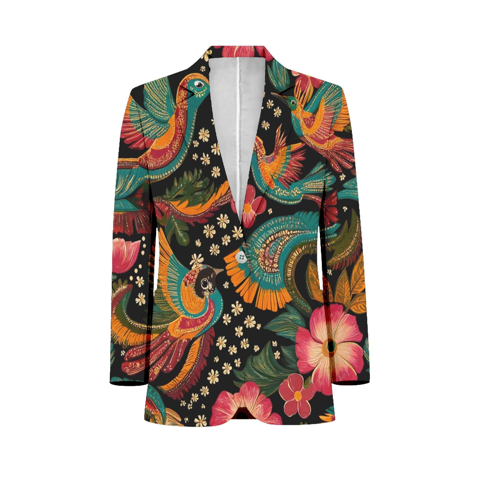 Vibrant Birds Floral Dark Pattern Customized Men's Suits full man Shawl ...