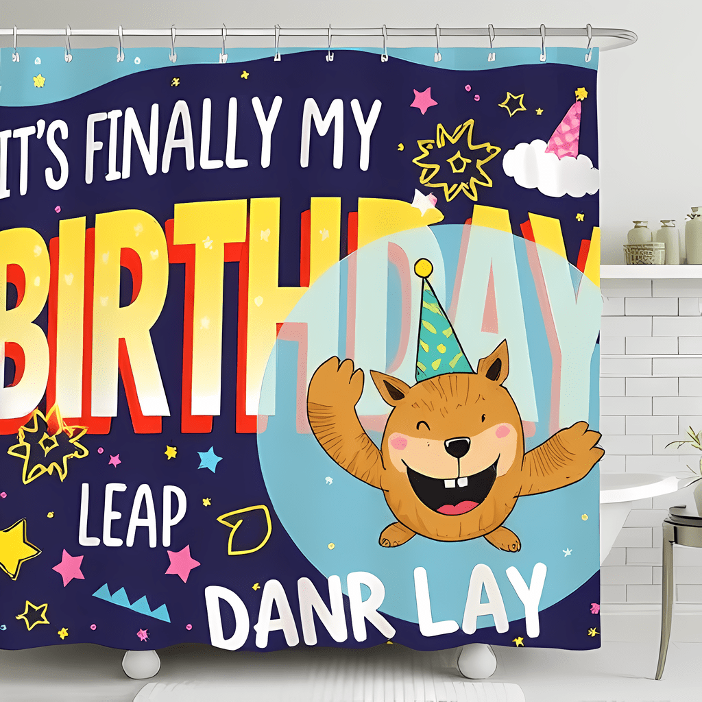 Vibrant Birthday Shower Curtain - "It's Finally My Birthday" with Fun ...