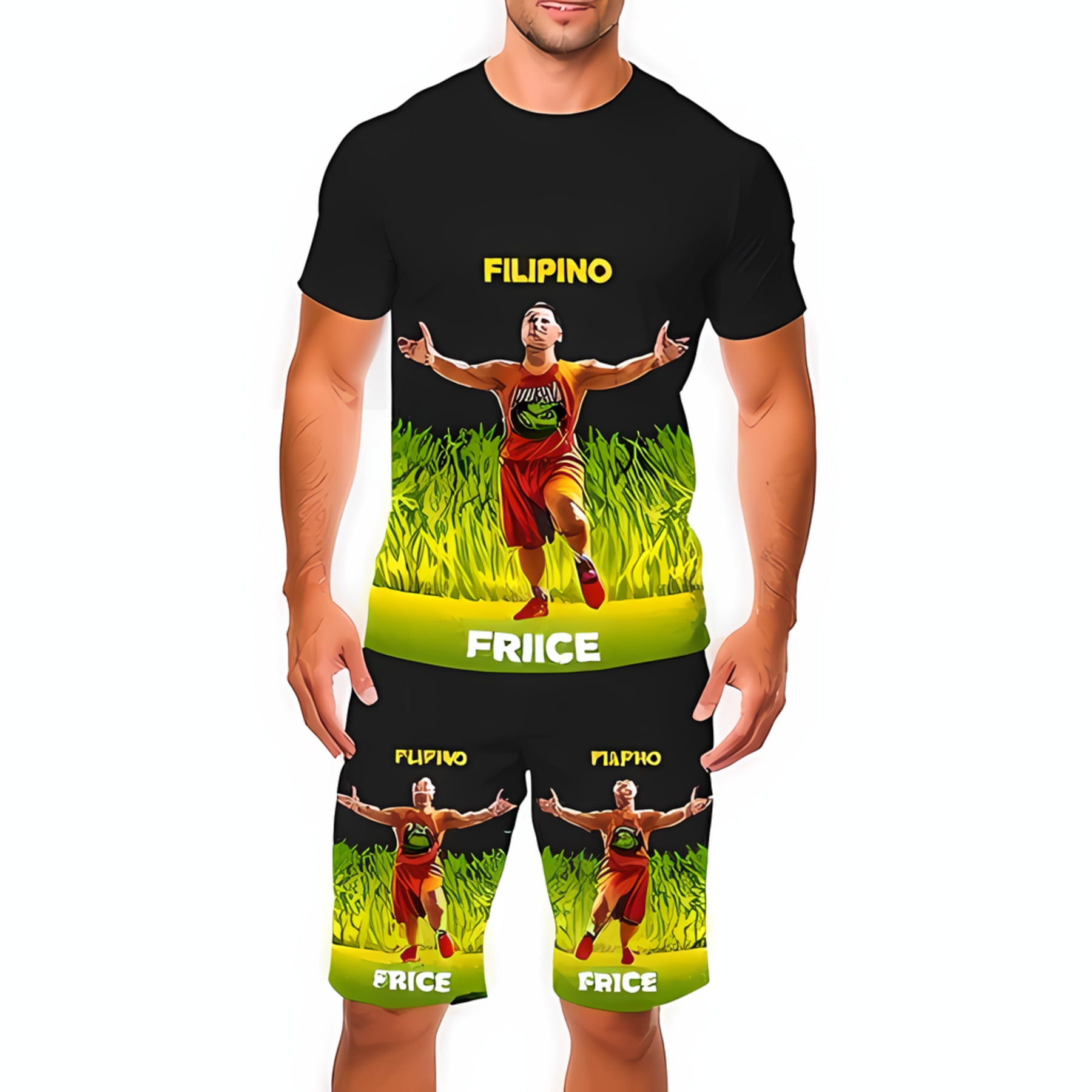 Vibrant Black Athletic T-Shirt & Shorts Set with Filipino Athlete ...