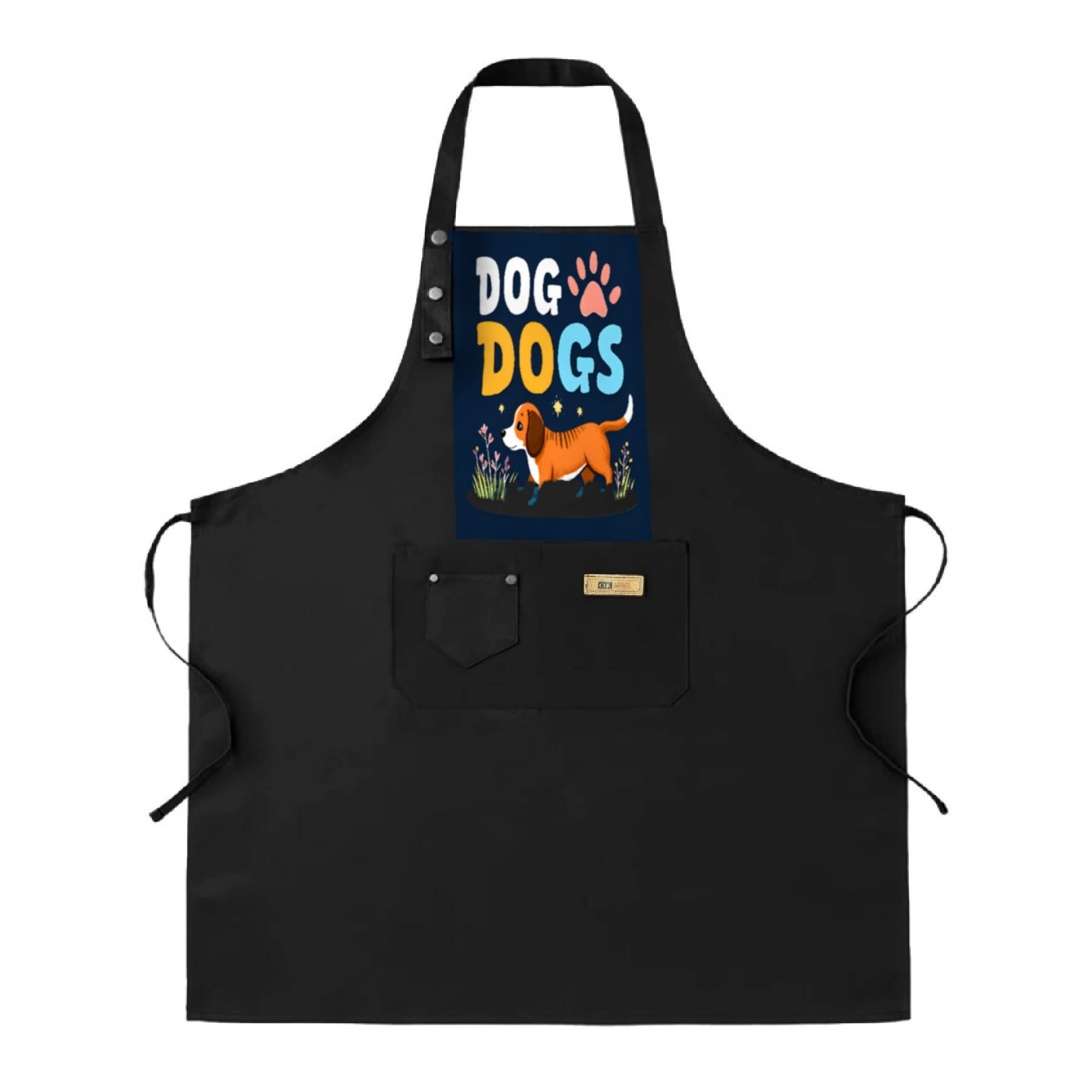 Vibrant Black Bib Apron 2-Pack with " DOG DOGS " Design Colorful Dog ...