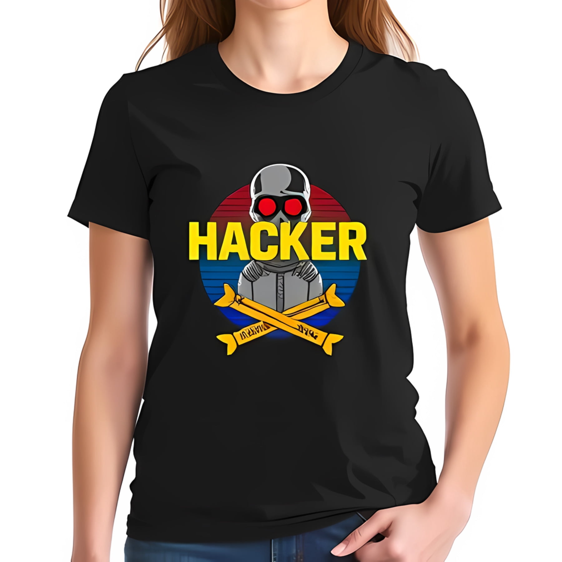 Vibrant Black Cotton Short Sleeve T-Shirt with Cartoon Mask Red Eyes ...