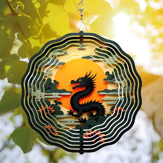 Vibrant Black Dragon Metal Wind Spinner & Chime - Stunning Design with ...