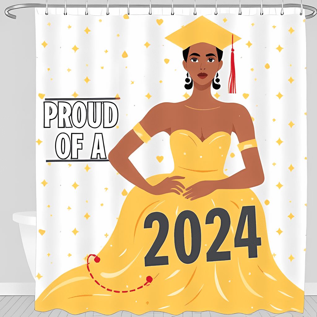 Vibrant Black Graduate Shower Curtain - 2024 Graduation Celebration ...