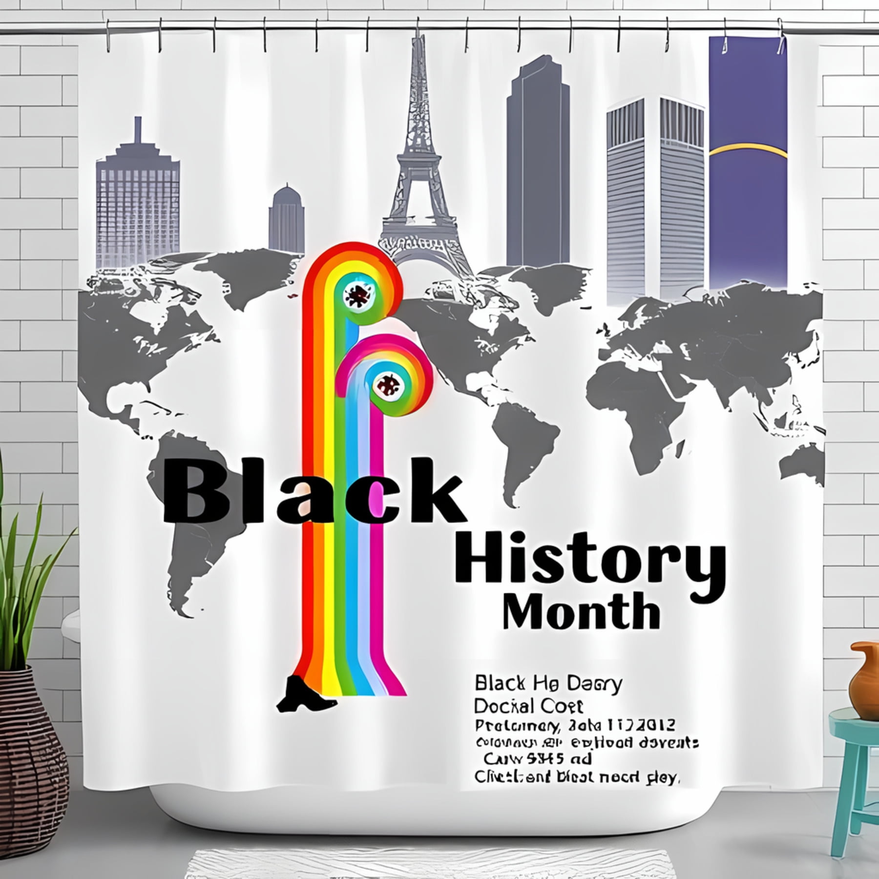 Vibrant Black History Month Shower Curtain with World Map & Iconic ...