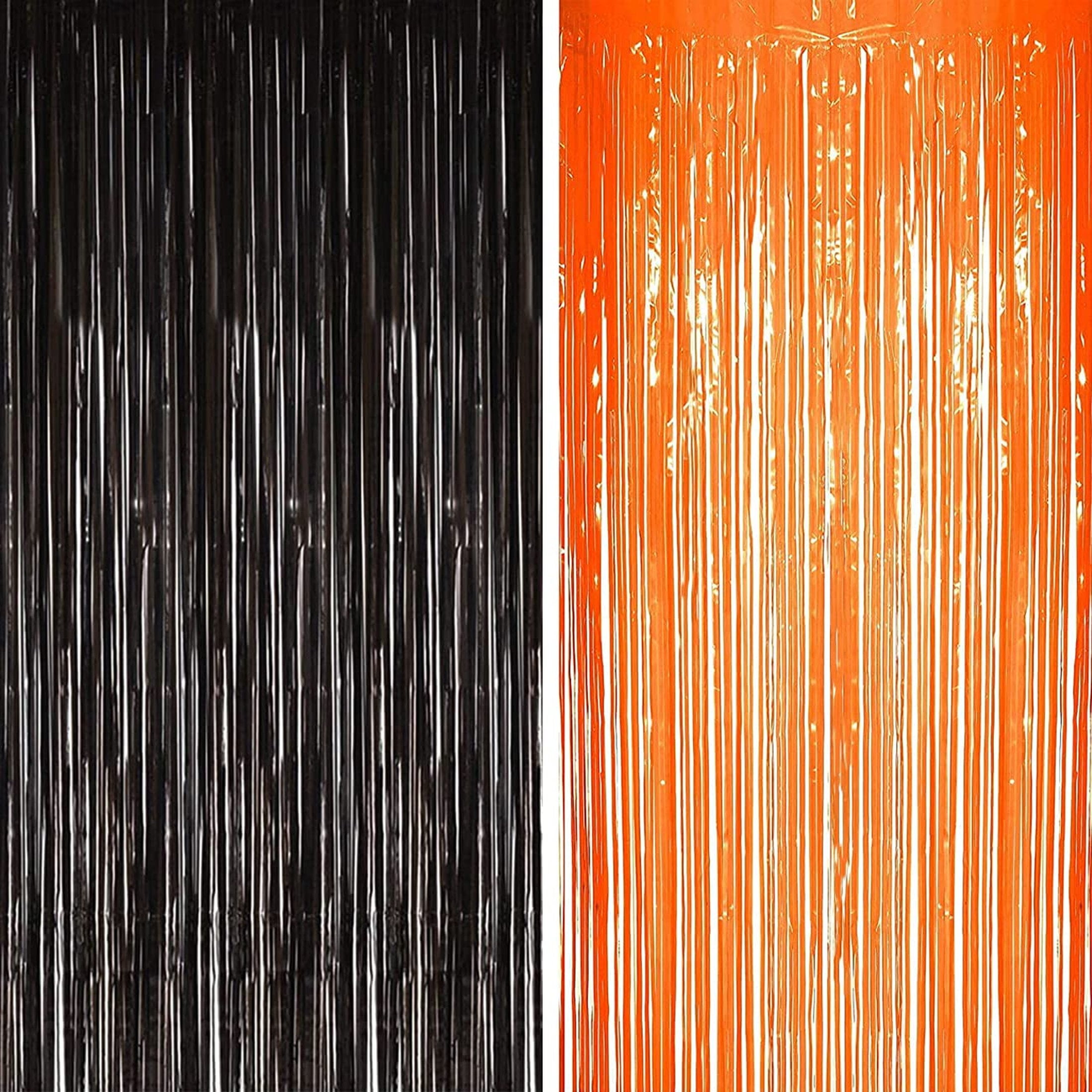 Vibrant Black Orange Tinsel Fringe Curtains Set for Birthday ...