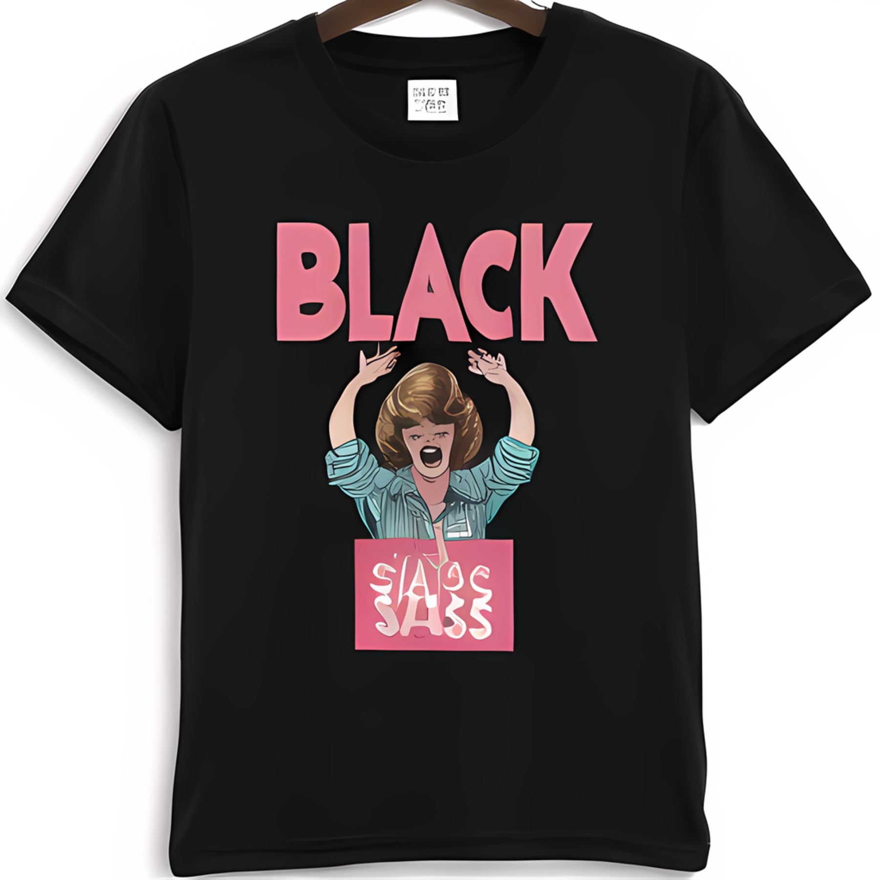 Vibrant 'Black Sass' T-Shirt: Colorful Cartoon Woman Screaming Graphic ...