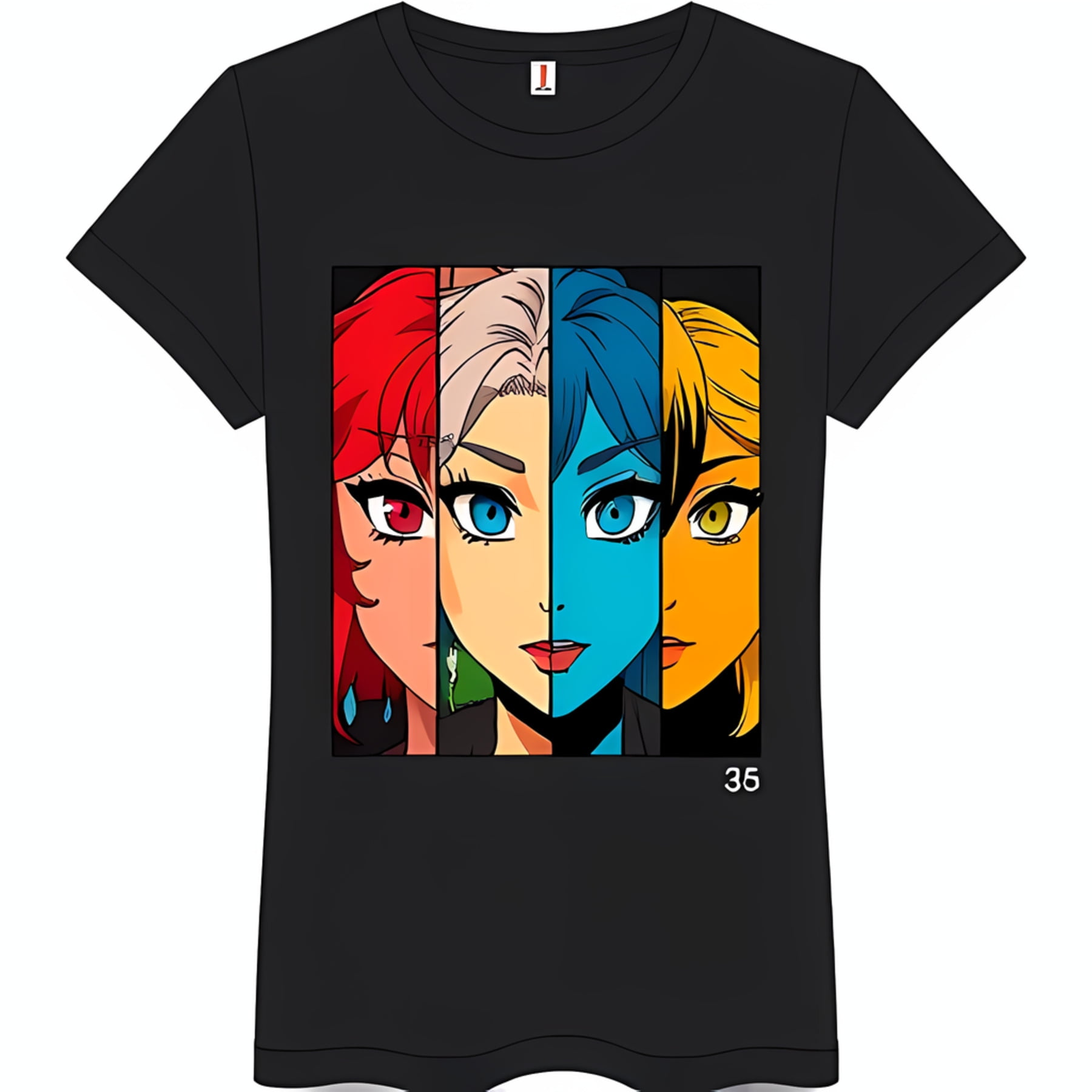 Vibrant Black T-Shirt Featuring Four Anime Characters with Colorful ...