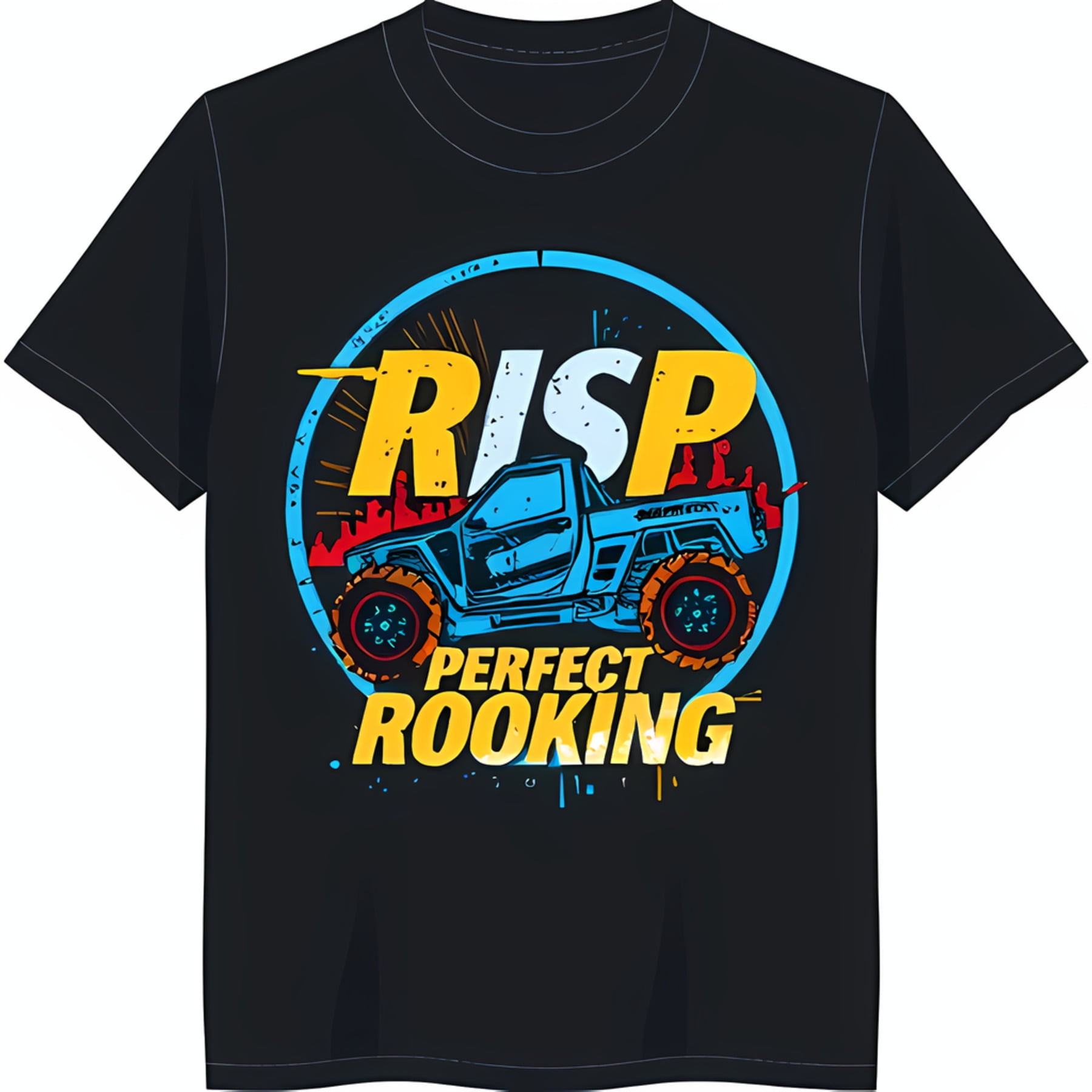 Vibrant Black T-Shirt with Blue Off Road Vehicle Design 'RISP ...