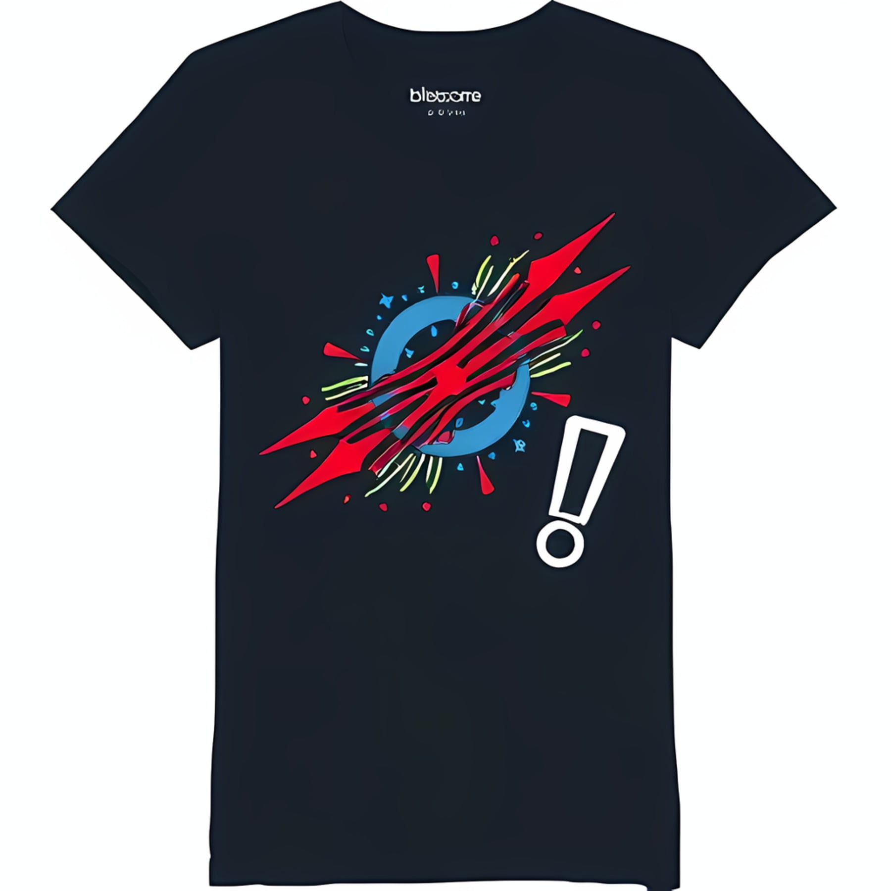 Vibrant Black T-Shirt with Bursting Star & Exclamation Mark Graphic ...